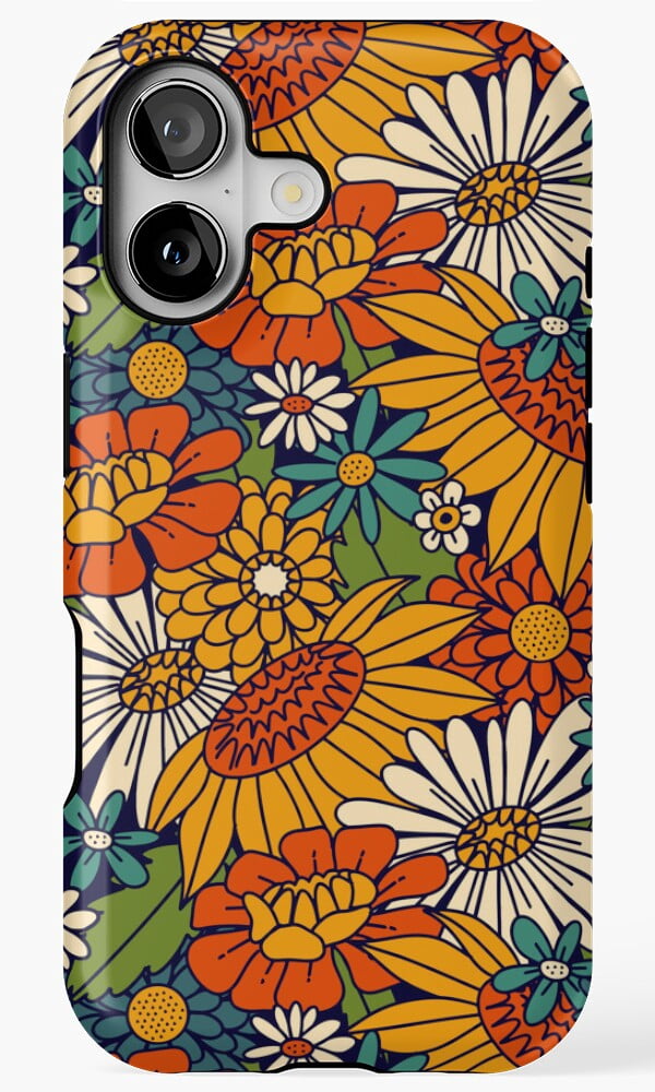 70s Retro Floral Hippie Design Phone Case for iPhone 17 16 15 14 13 12 ...