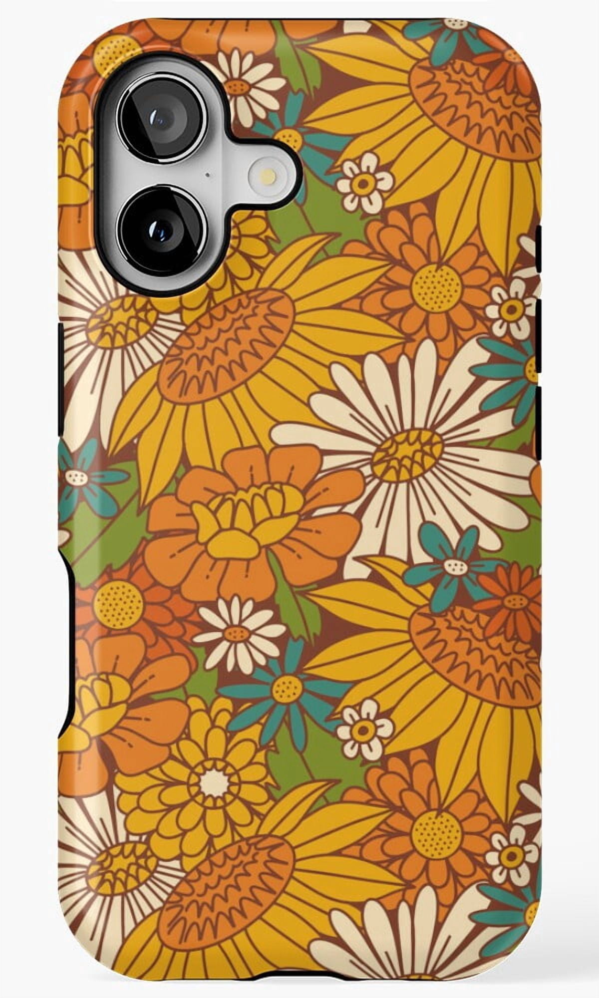 70s Retro Floral Orange Yellow Hippie Aesthetic Phone Case for iPhone ...