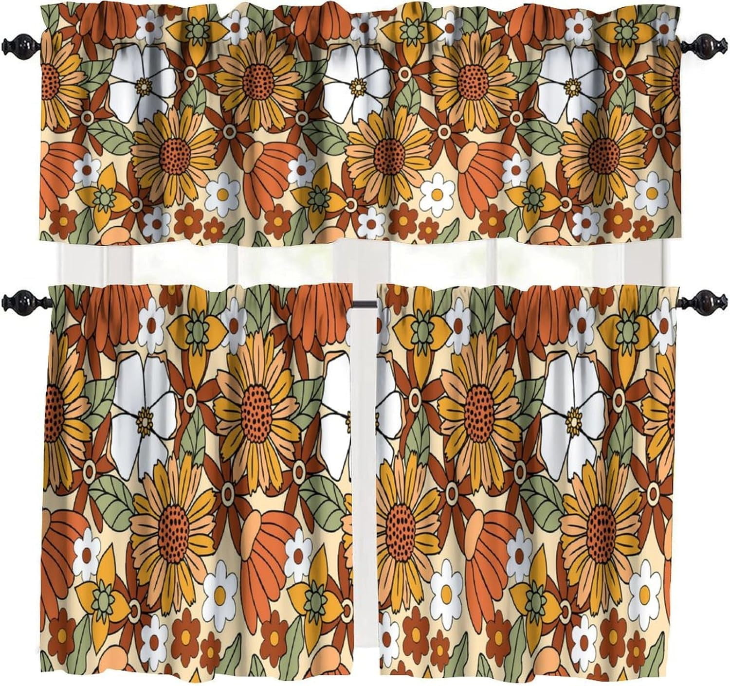 70s Retro Floral Valance Curtain Large Scale Flower Pattern Beautiful ...