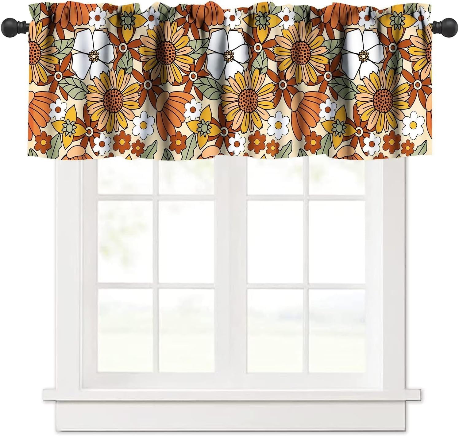 70s Retro Floral Valances Curtains Large Scale Flower Pattern Beautiful ...