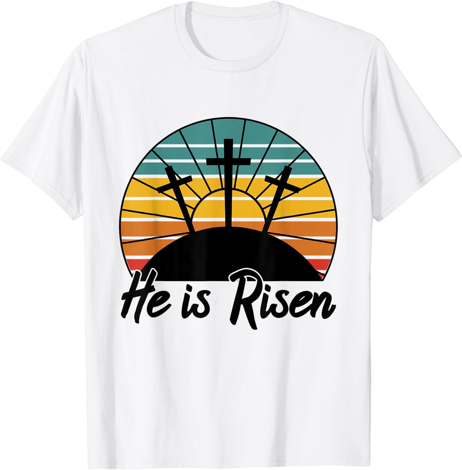 70s Retro He Is Risen Jesus Christian Cross Religious Easter T-Shirt ...
