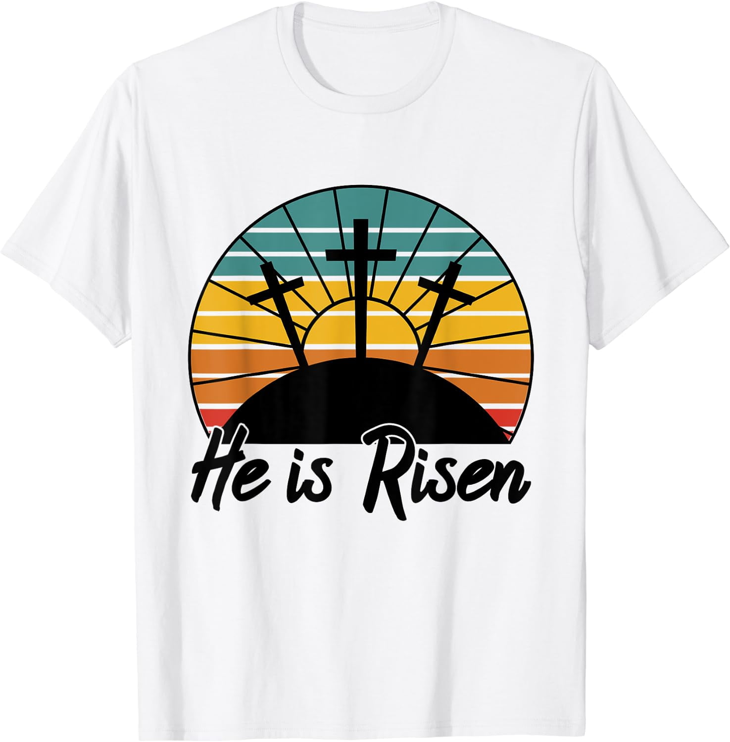 70s Retro He Is Risen Jesus Christian Cross Religious Easter T-Shirt ...