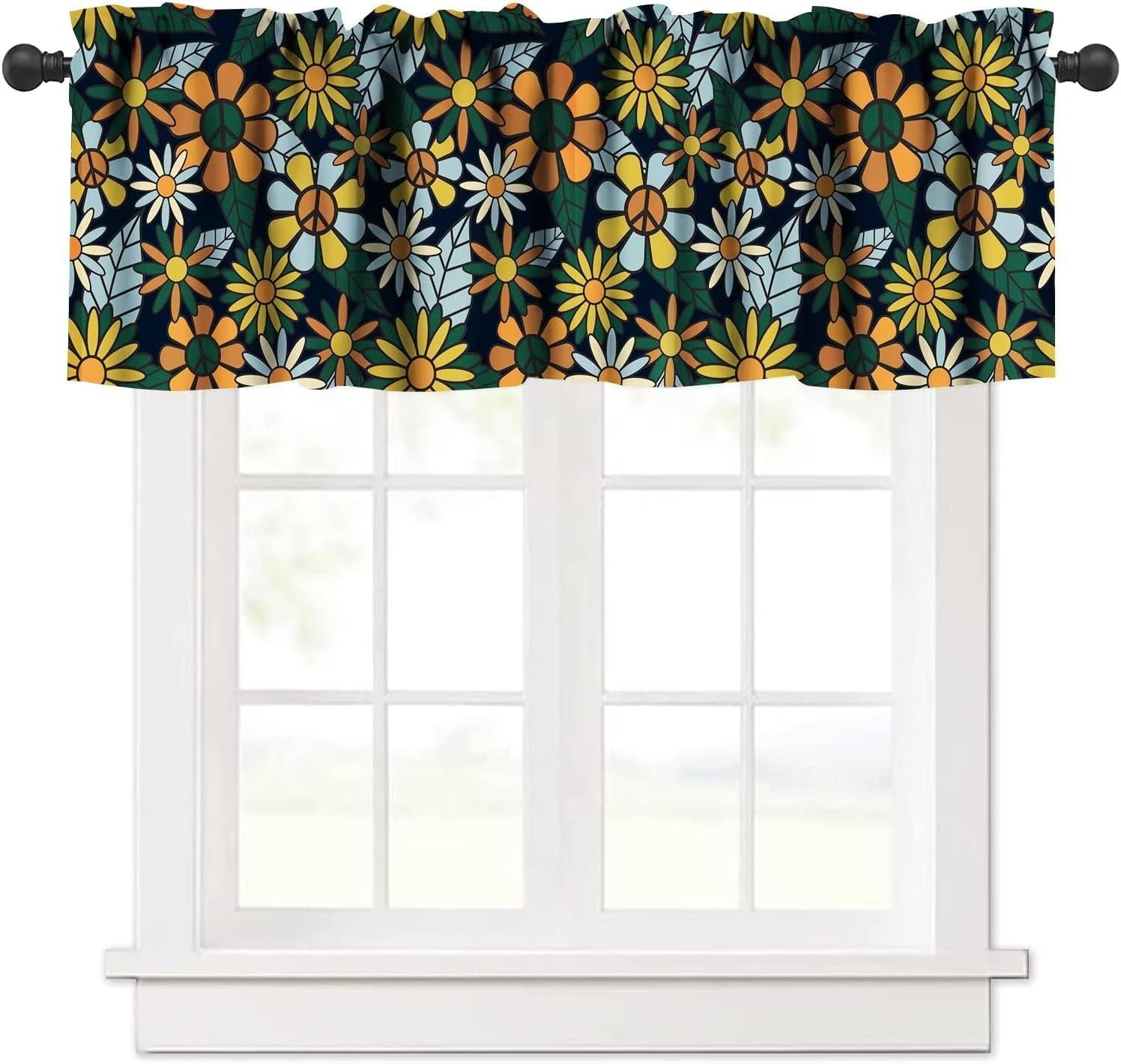 70s Retro Hippie Flowers Valances Curtains Vintage Groovy Floral Daisy ...