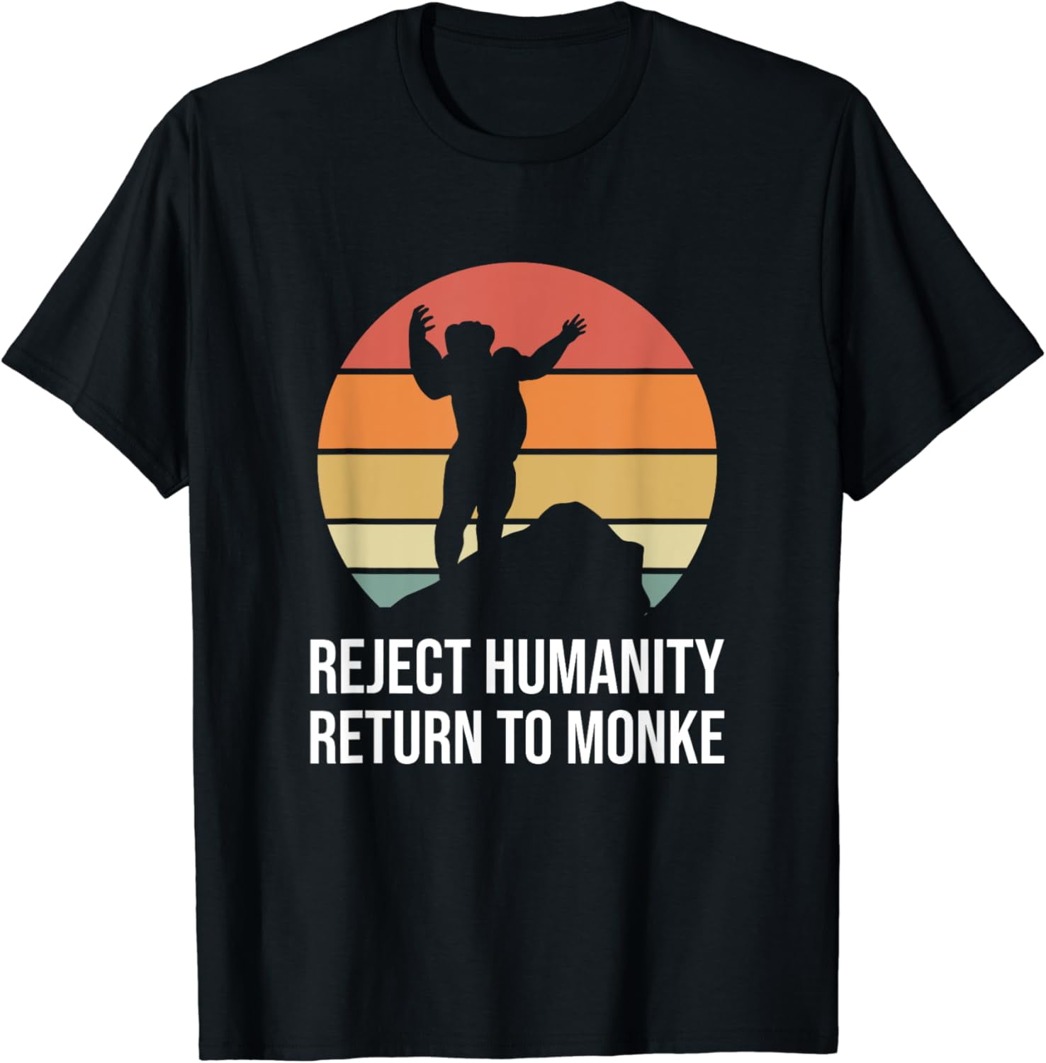 70s Retro Reject Humanity Return To Monke Funny Meme Gorilla T-Shirt ...
