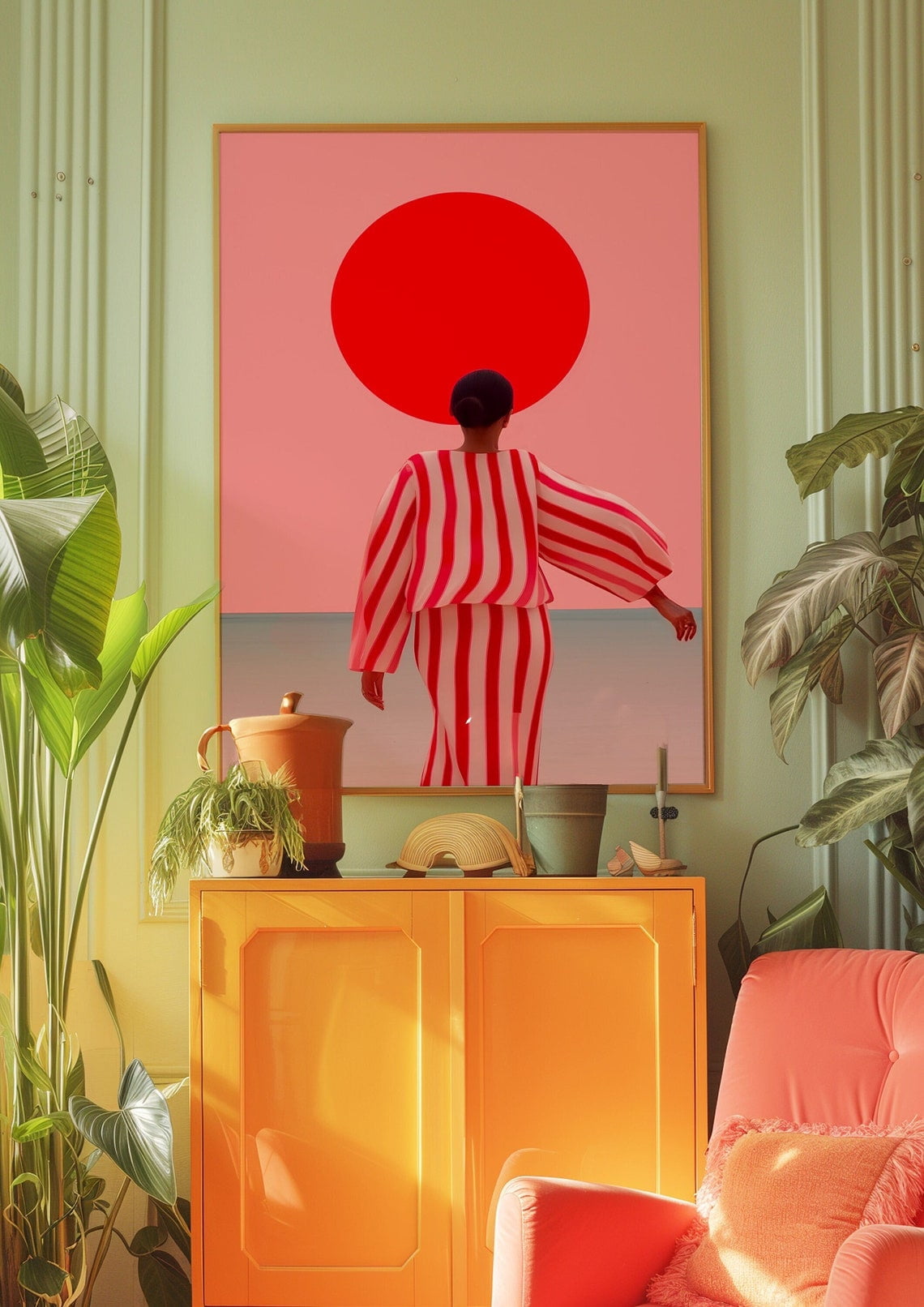 70s Retro Woman Orange Summer Poster Unframed Paper Print - Walmart.com