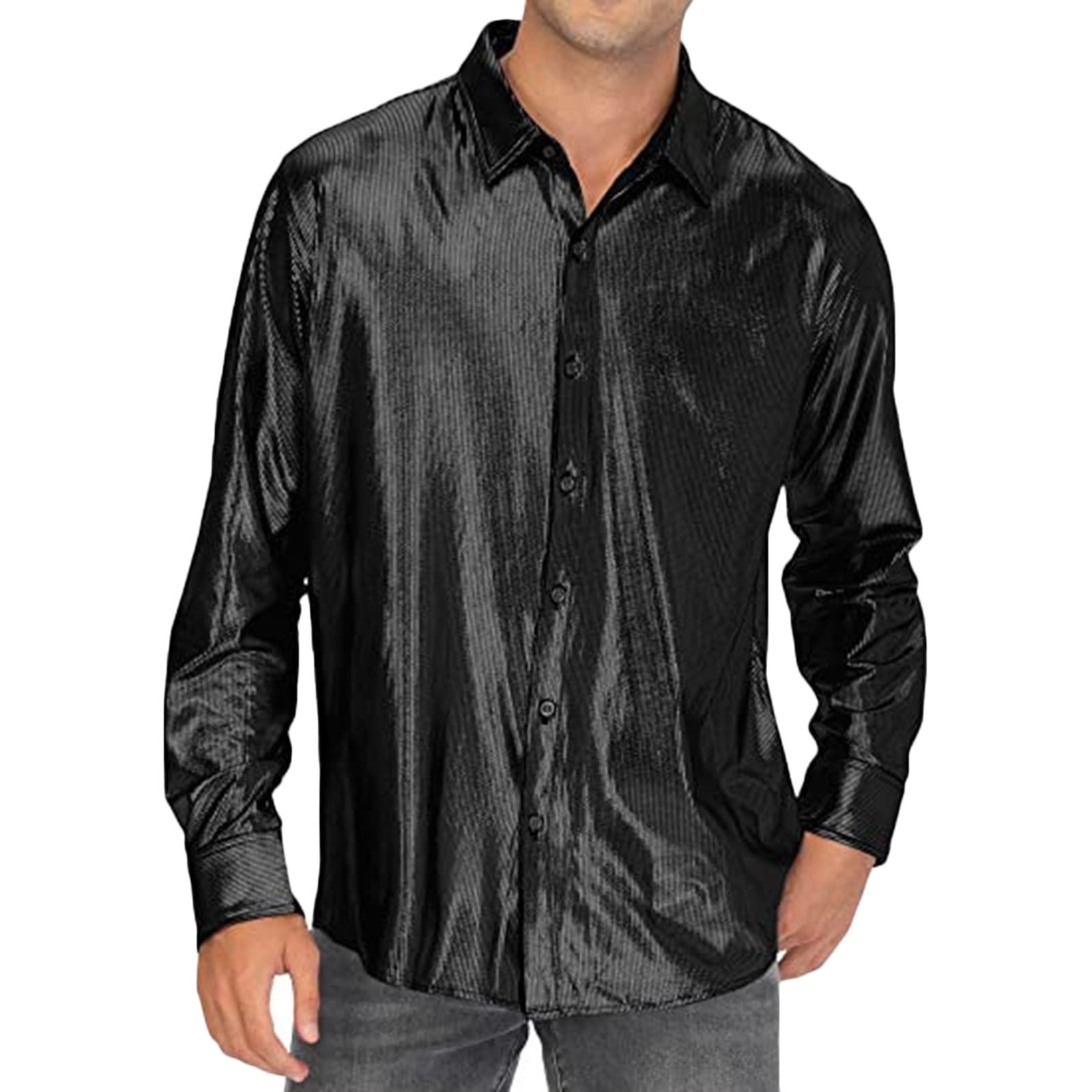 70s Shirts for Men Luxury Shiny Disco-Metallic Long Sleeve Button Up ...