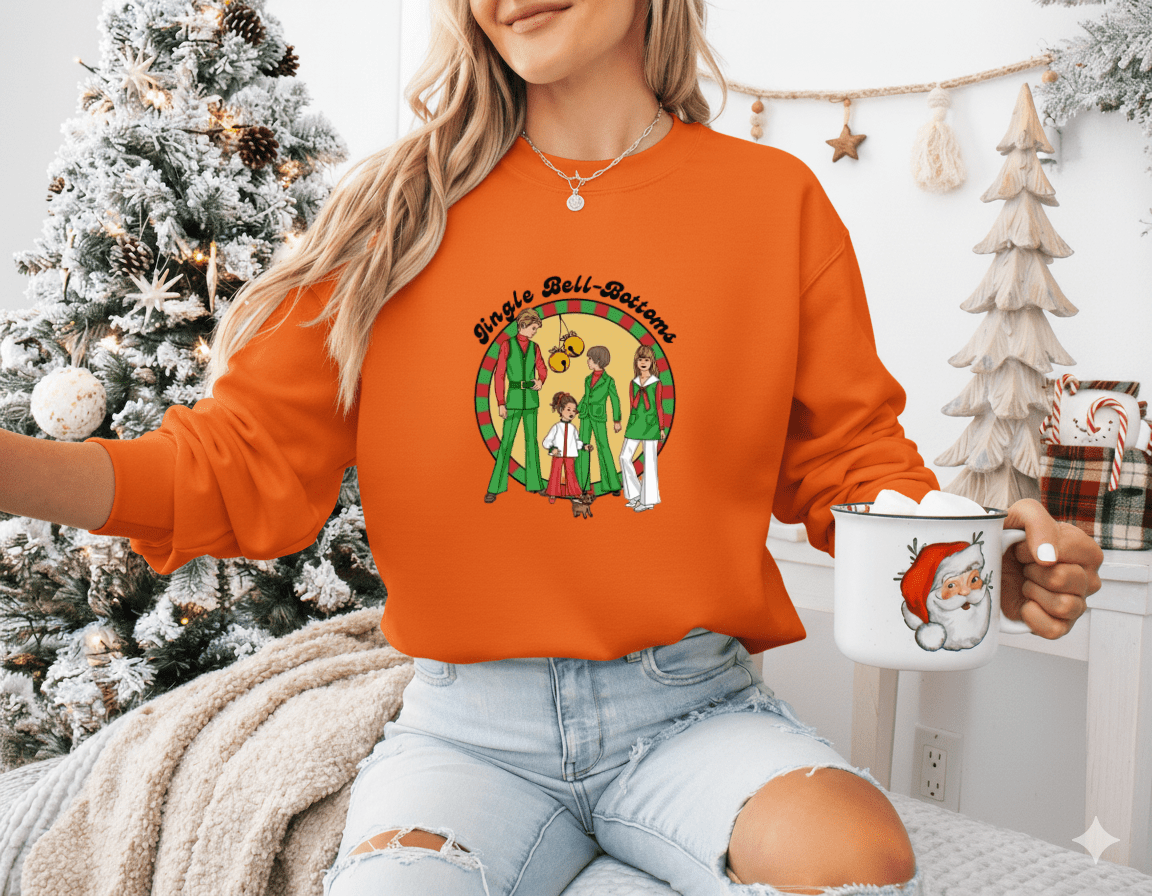70s Style Jingle Bell Bottoms Funny Holiday Fashion Retro Sweatshirt ...