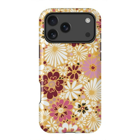 70s Valentine Flowers in Pink Cream Yellow Pattern Case with iPhone 17 ...