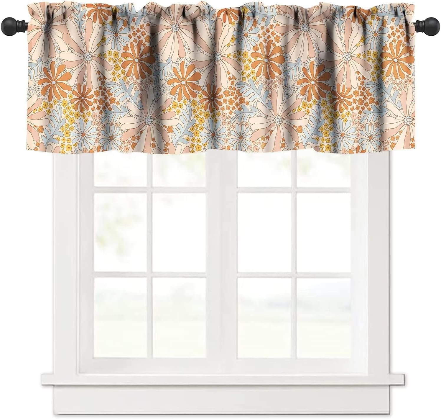 70s Vintage Flower Valances Curtains Orange Floral Retro Art Aesthetic ...