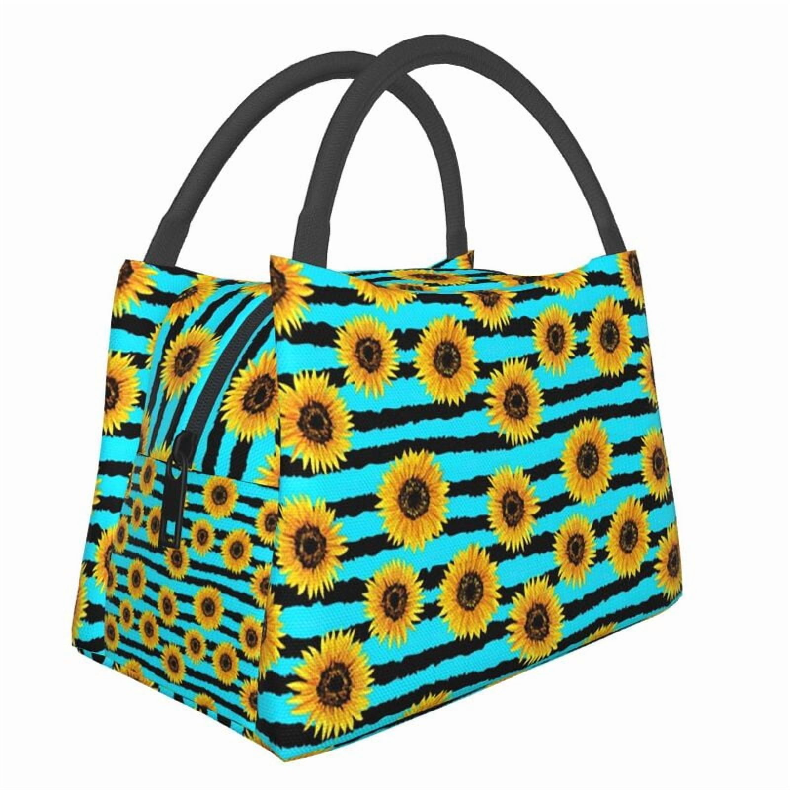 70s Vintage Golden Sunflowers Insulated Lunch Bags for Work Office Retro Flowers Pattern Cooler ...