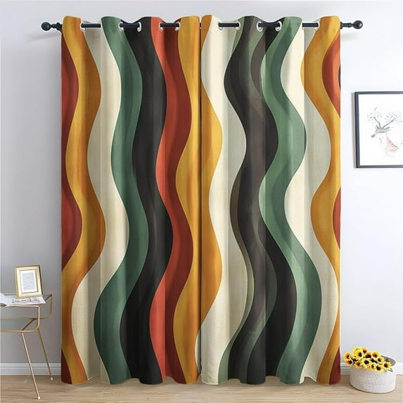 70s Wavy Line Blackout Curtains Set, Retro Groovy Patterned Curtains ...