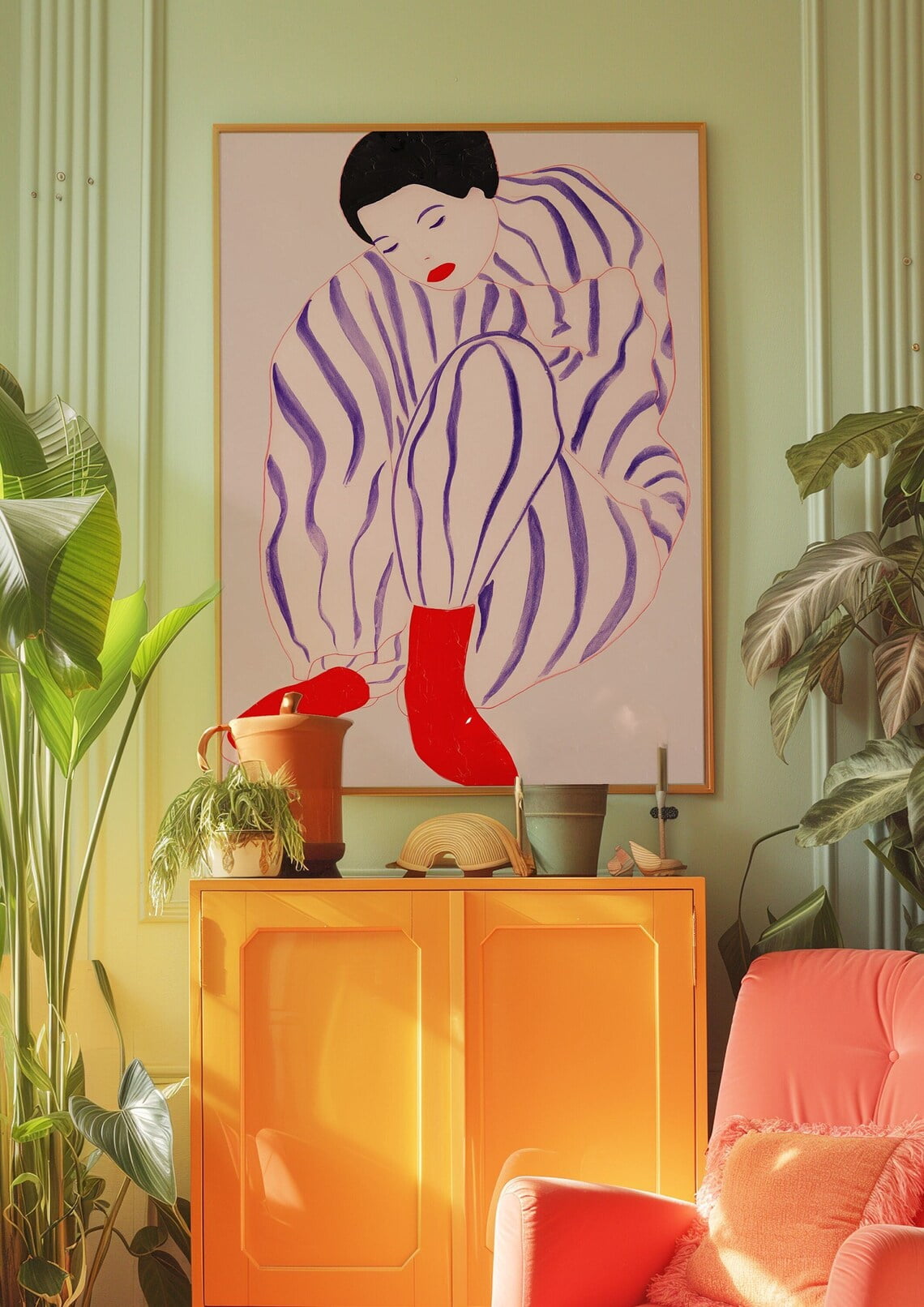 70s Woman Line Retro Red Poster Unframed Paper Print - Walmart.com