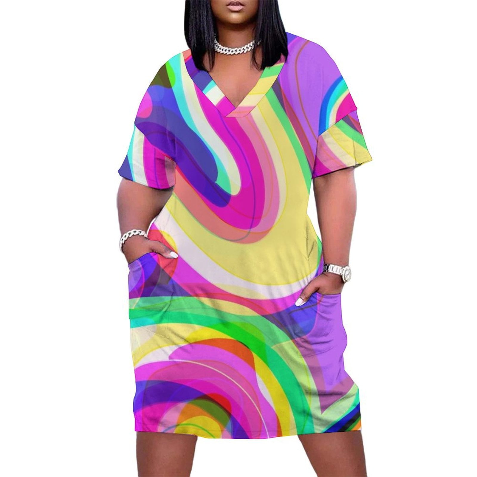 70s liquid pattern Loose Pocket Dress dresses for woman 2025 dress summer dress daily - Walmart.com