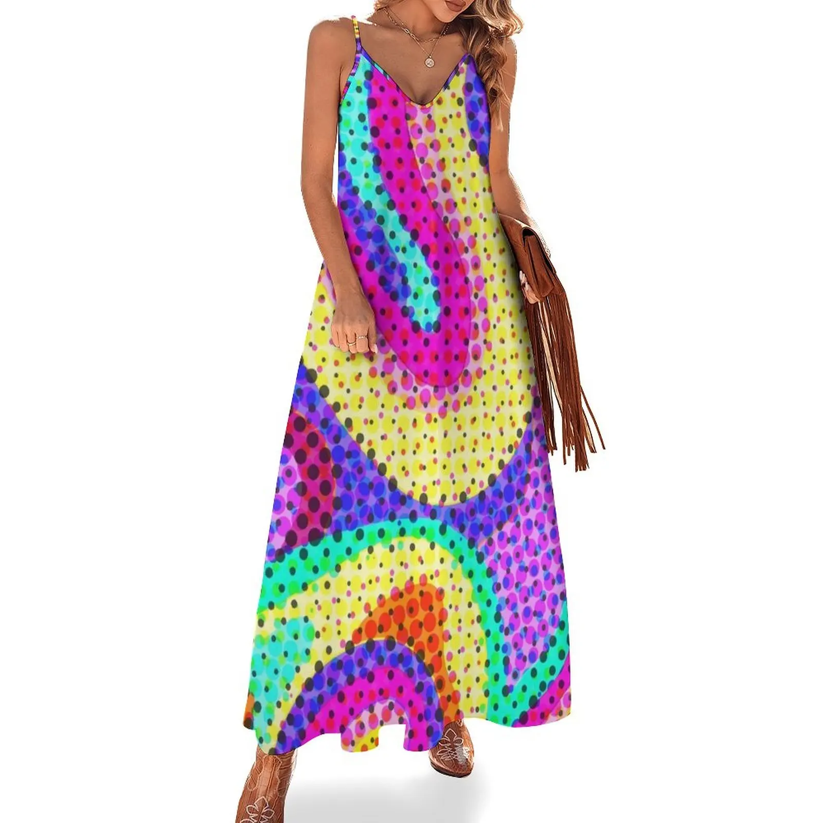 70s liquid pattern Sleeveless Dress beach outfits for women Long dress ...