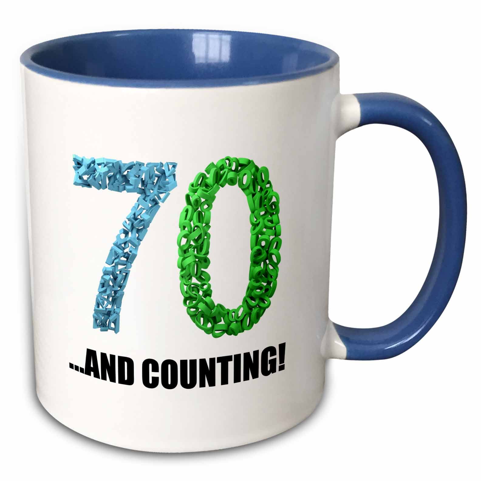 70th Anniversary. And counting. Intricate numbers design. 15oz Two-Tone ...