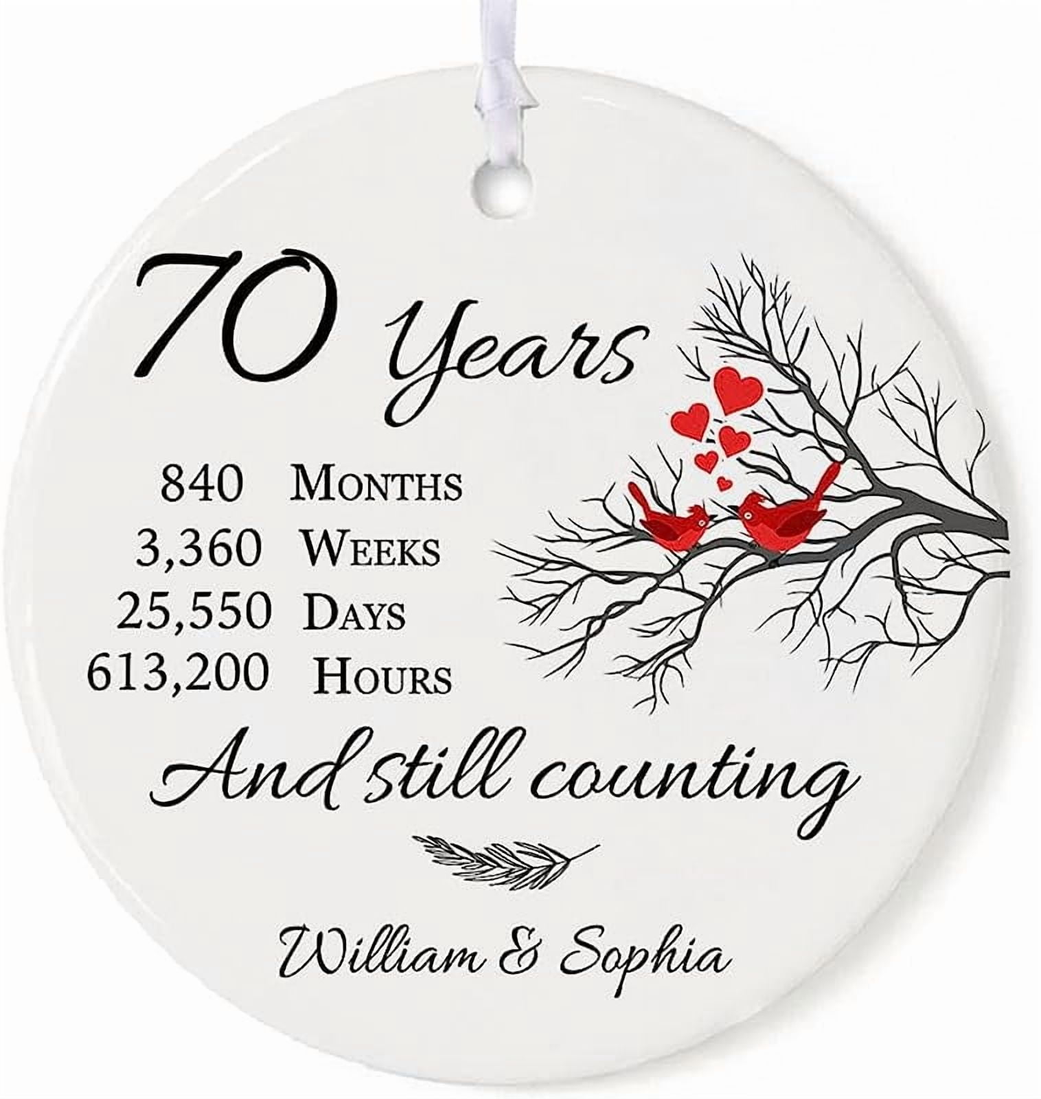 70th Anniversary Ornament for Couple, Romantic Red Bird Tree Ceramic ...