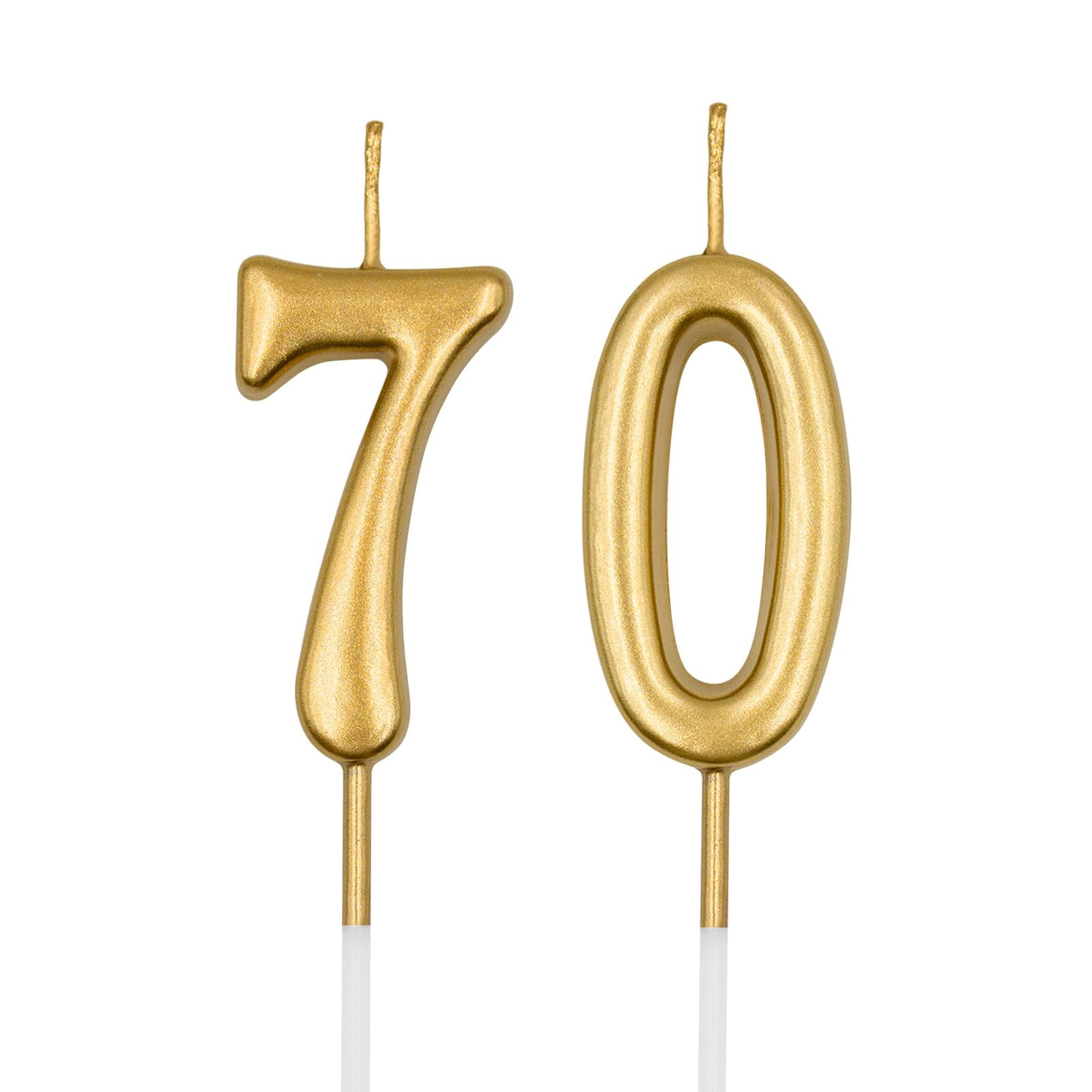 70th Birthday Candles, Champagne Gold Number 70 Candle for Cake, Happy ...