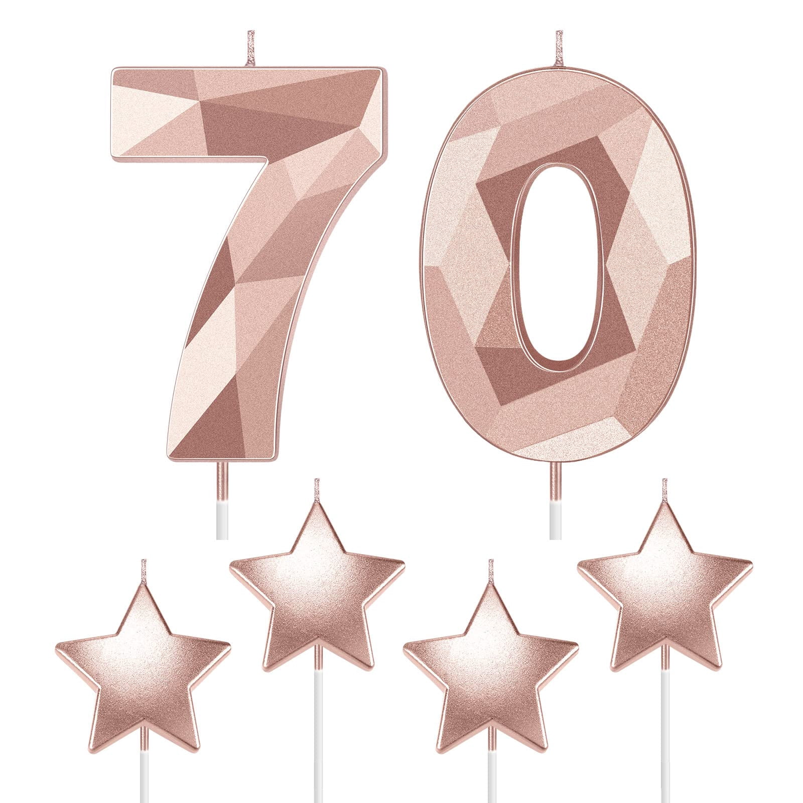 70th Birthday Candles, FEV6 3D Diamond Shaped and Star Candles, Number ...