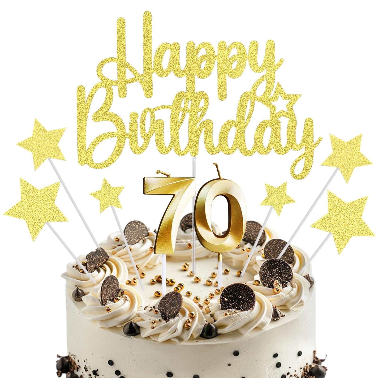 70th Birthday Candles, Gold Number 70 Cake H2FSDTopper for Birthday ...