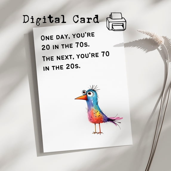 70th Birthday Card, Funny 70th Birthday Card, Happy 70th Card, Bird ...
