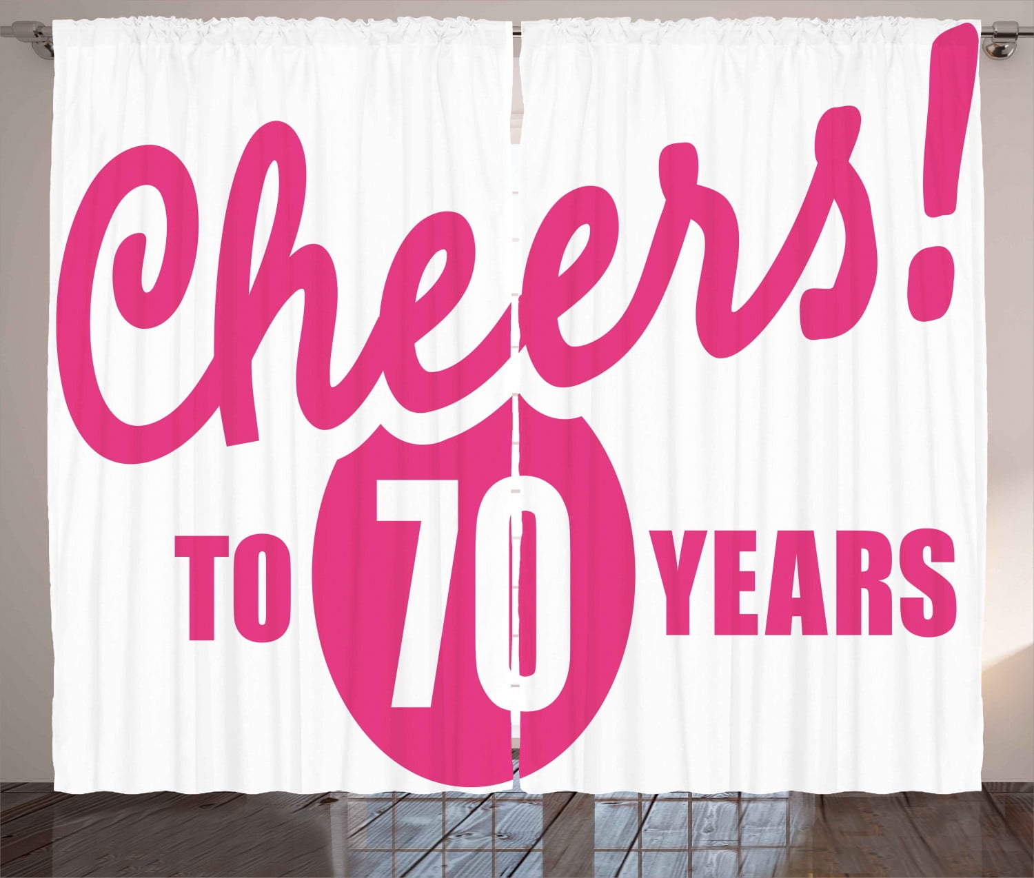 Ambesonne Hot Pink Curtains 2 Panel Set, Cheers to 70 Years, 108" x 63 ...