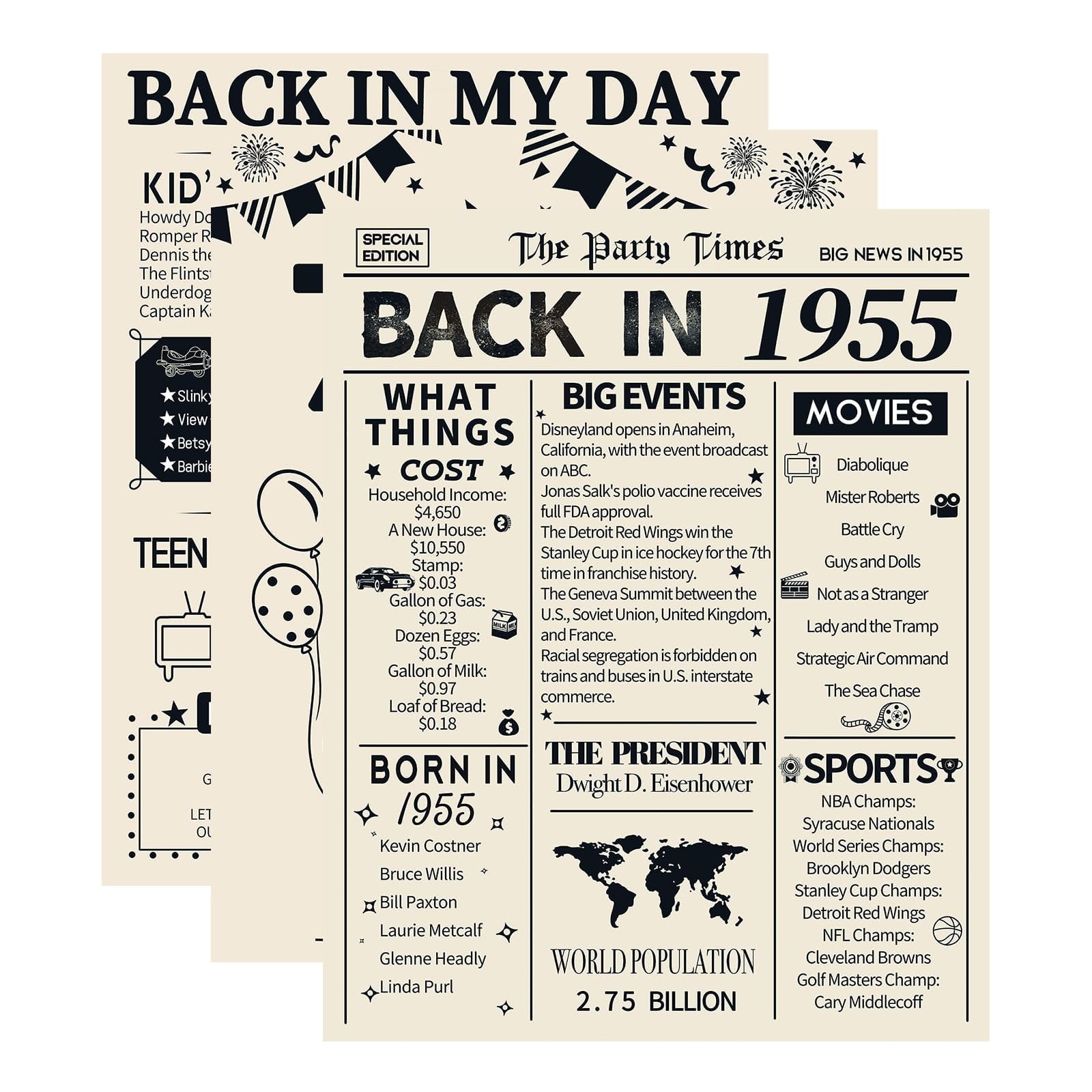 70th Birthday Decorations 3 Piece Set, Vintage 1955 Themed Anniversary ...