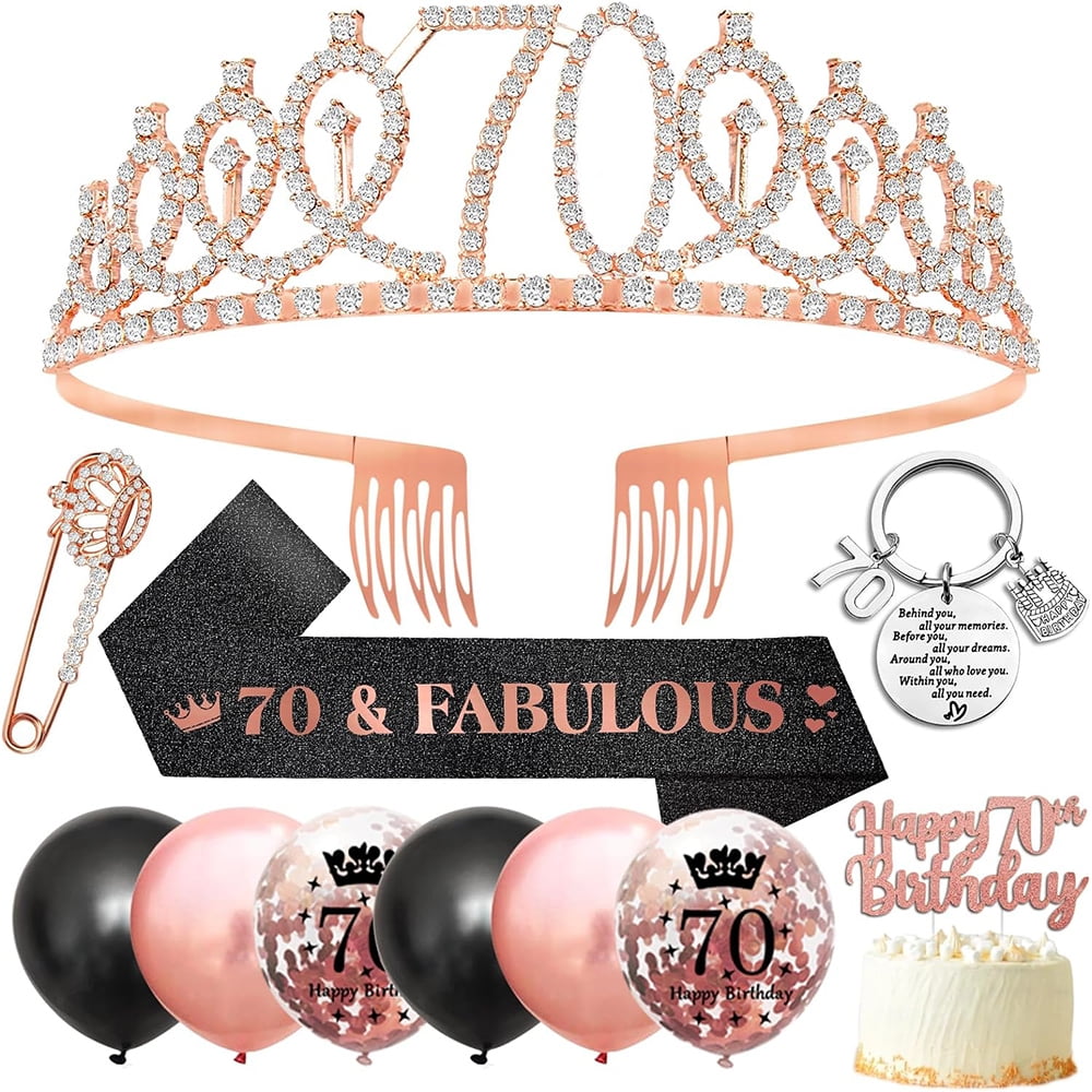 70th Birthday Decorations Gifts for Women Including 70th Birthday Crown and Sash, 70 Birthday ...