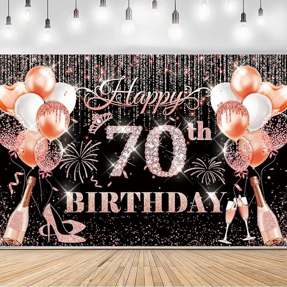 70th Birthday Decorations for Women Her, Rose Gold 70th Happy Birthday ...