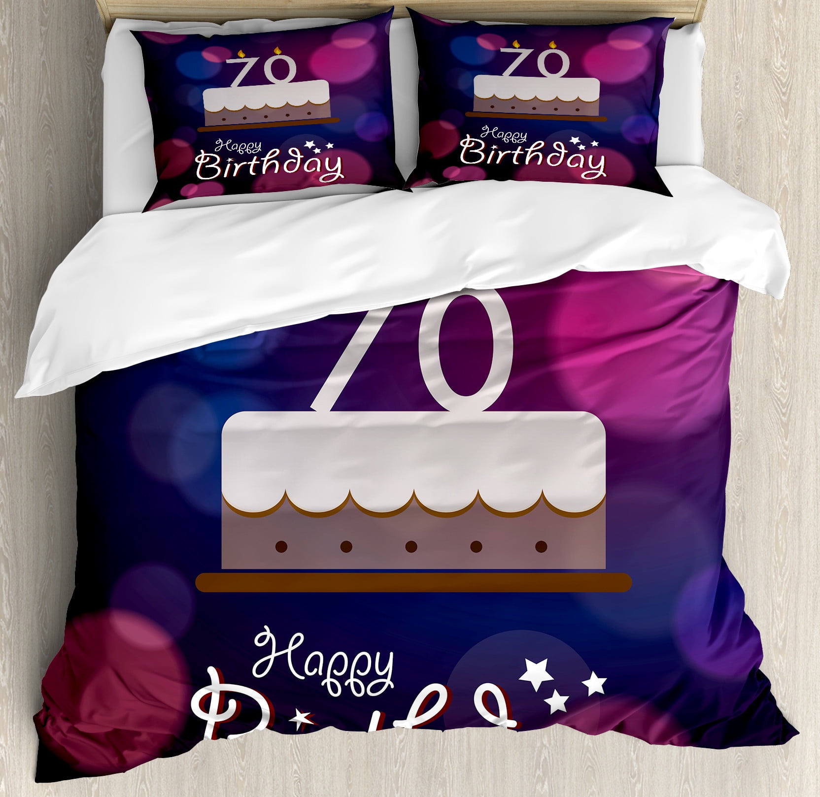 70th Birthday Duvet Cover Set, Cartoon Style Birthday Party Delicious ...