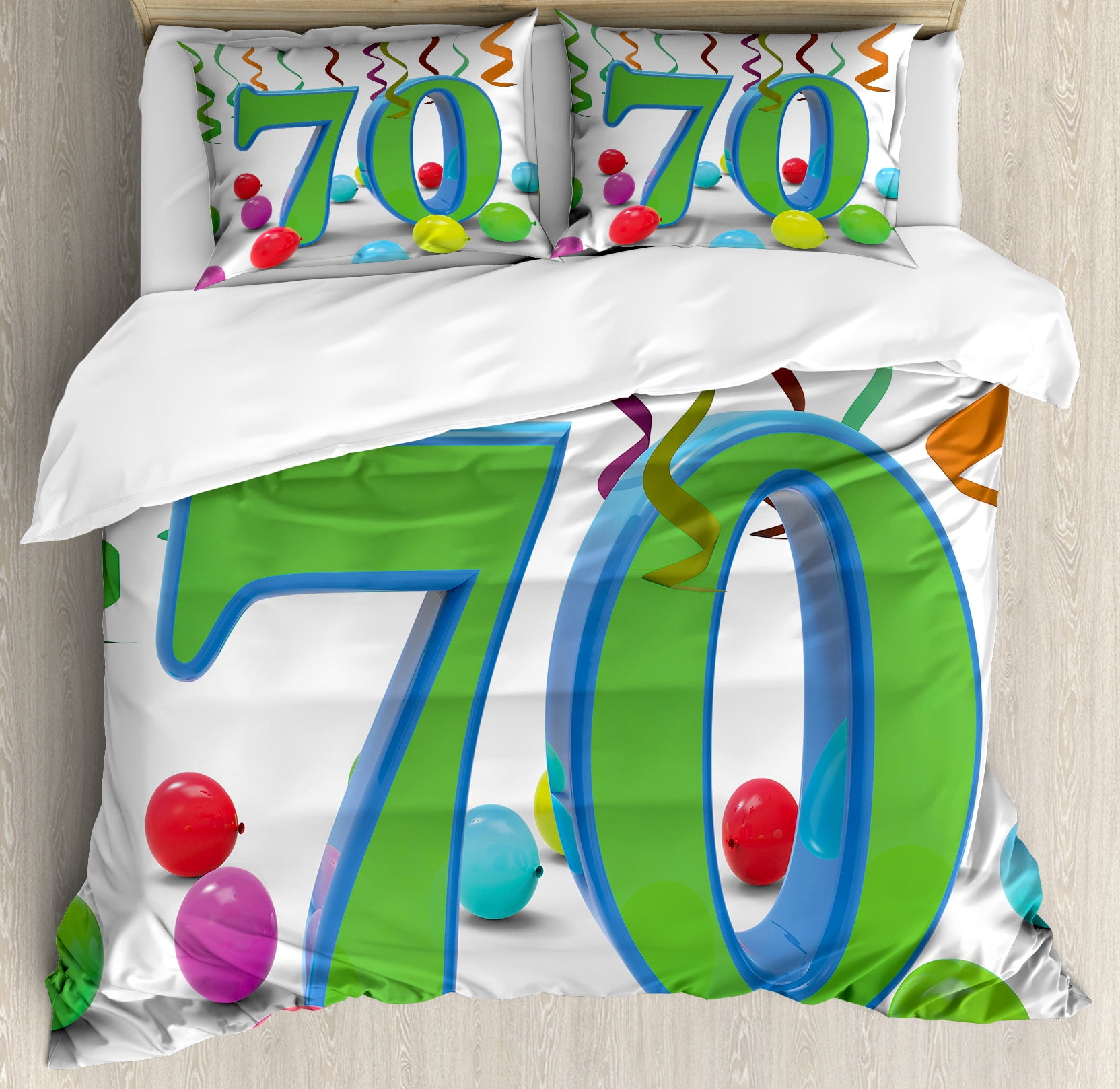 70th Birthday Duvet Cover Set, House Party Theme with Colorful Balloons ...
