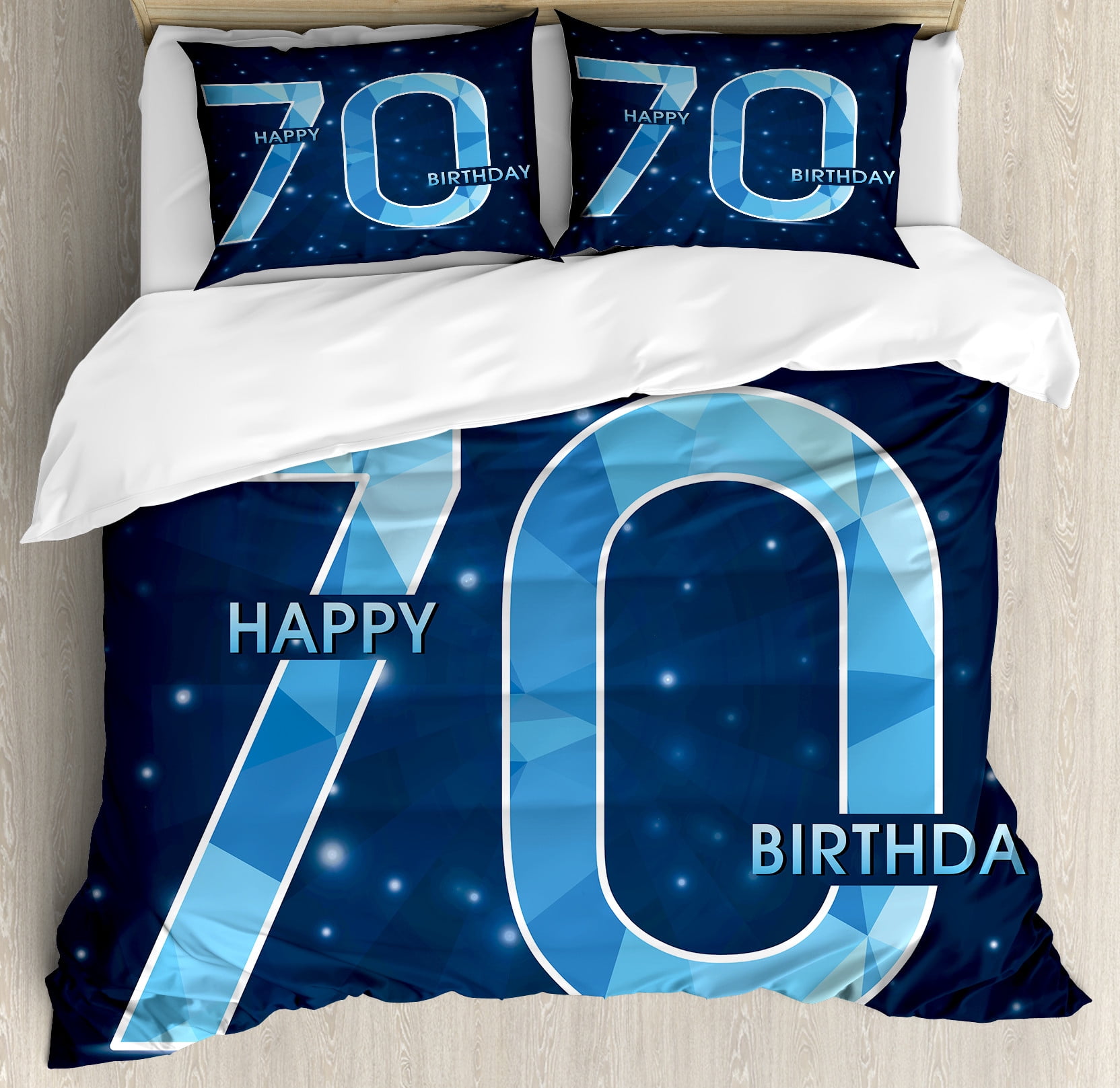 70th Birthday Duvet Cover Set, Stars Space Theme with Geometrical ...