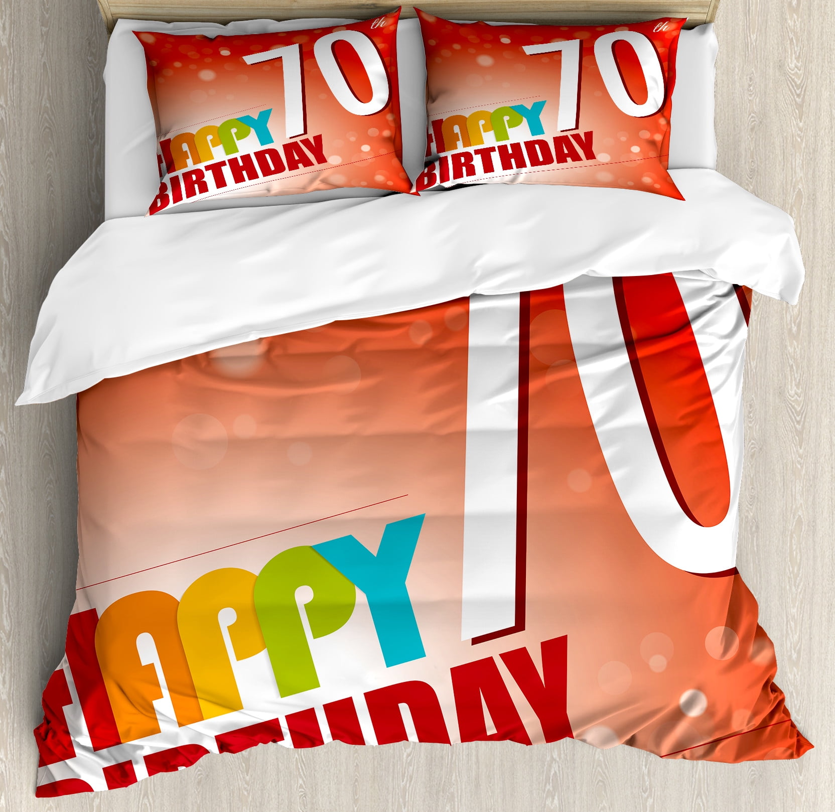 70th Birthday Duvet Cover Set, Vivid Colored Abstract Party Happy ...