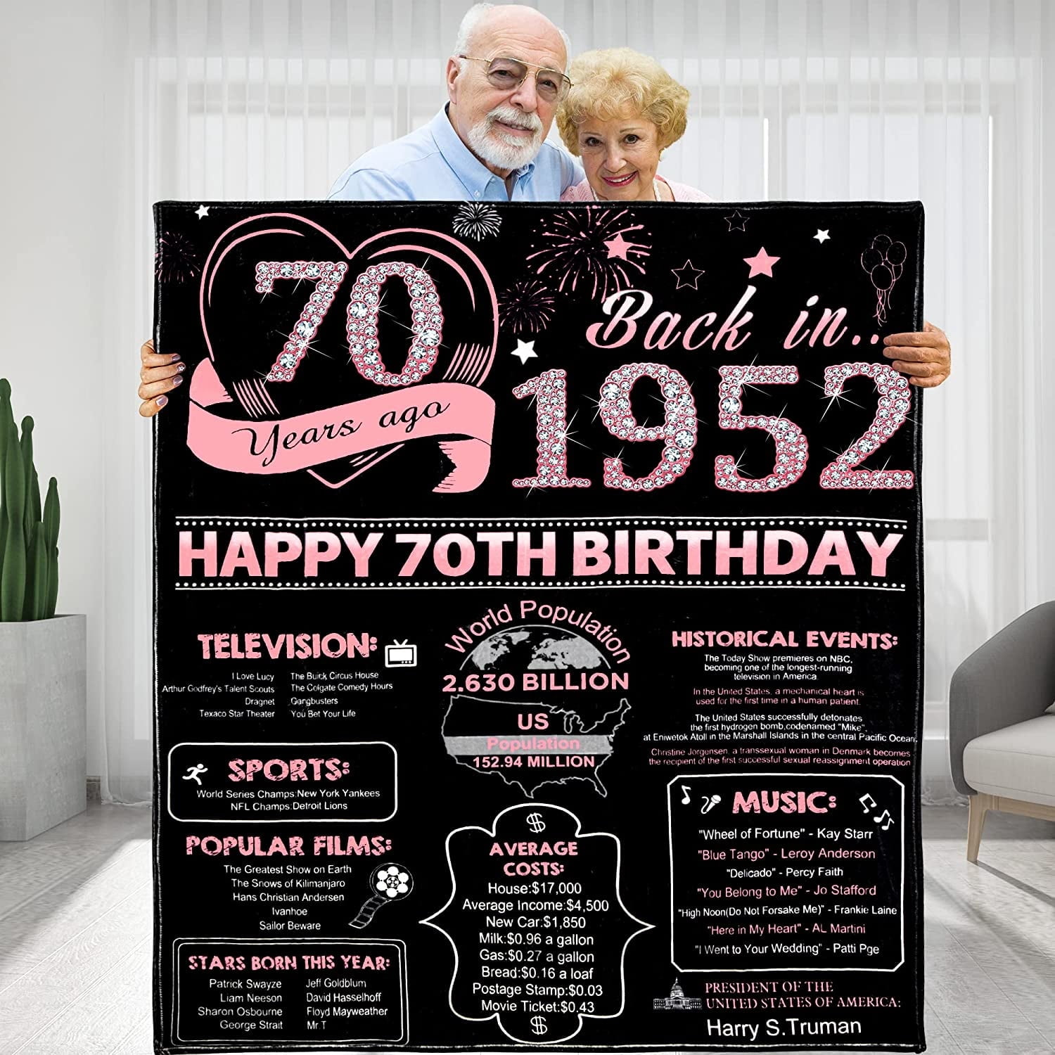 70th Birthday Gift for Women Throw Blanket, Perfect 1952 Anniversary ...