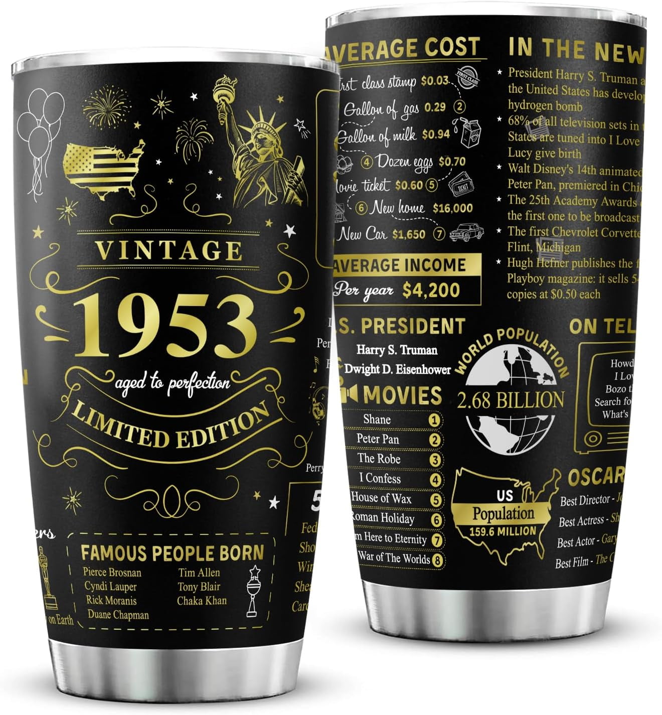 70th Birthday Gifts for Men Women Friends Vintage 1953 Tumblers 70 Year ...