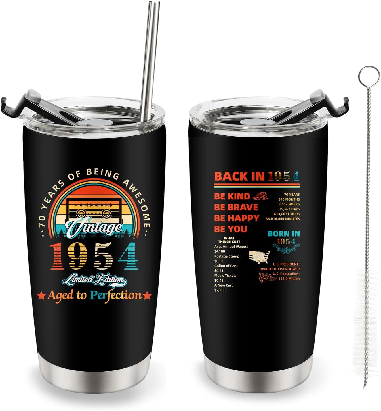 70th Birthday Gifts for Women - 1954 Tumbler Cup for Men 20 oz Double ...