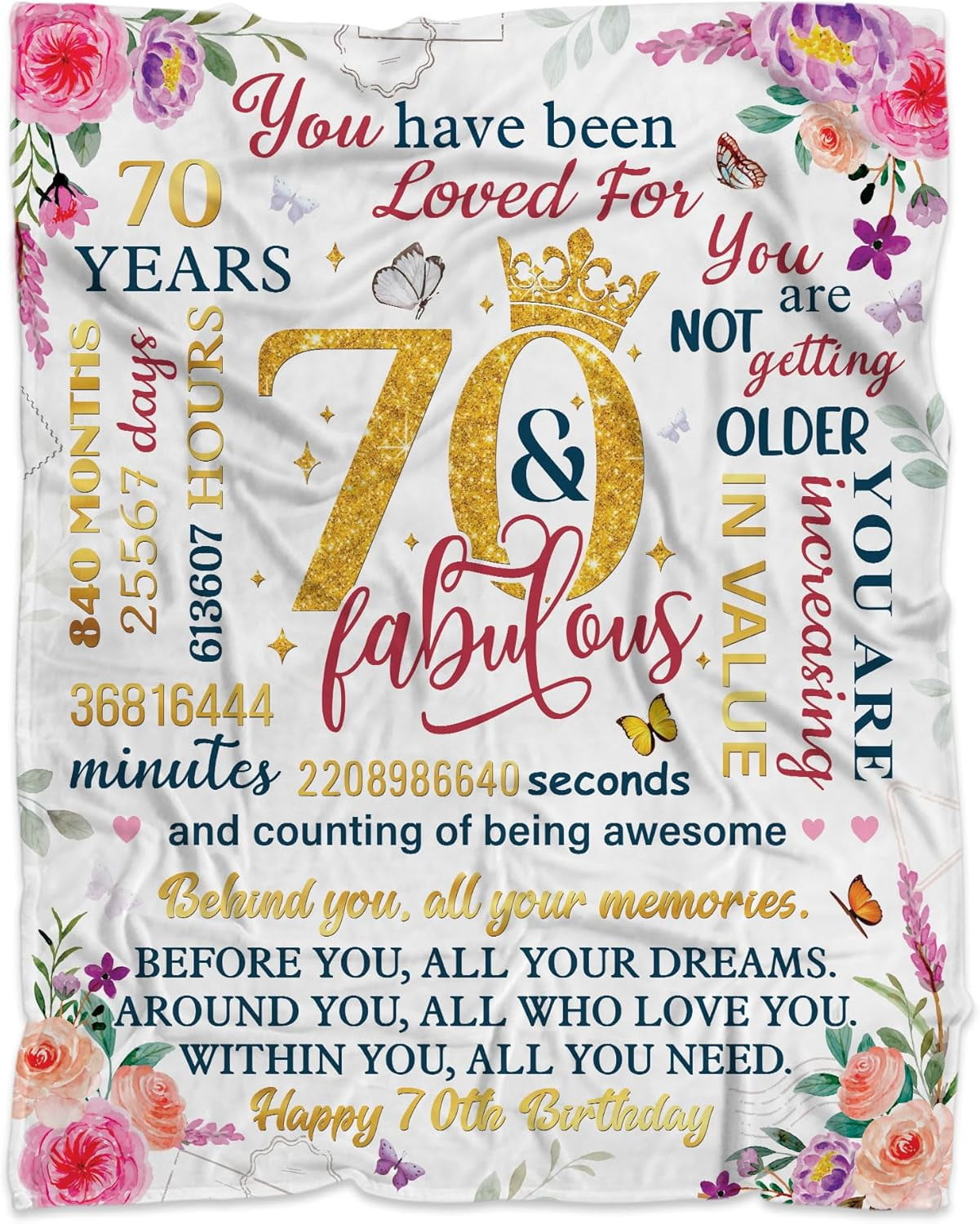 70th Birthday Gifts for Women, 70th Birthday Blanket 60x50in, 70 Year Old Birthday Gifts for ...