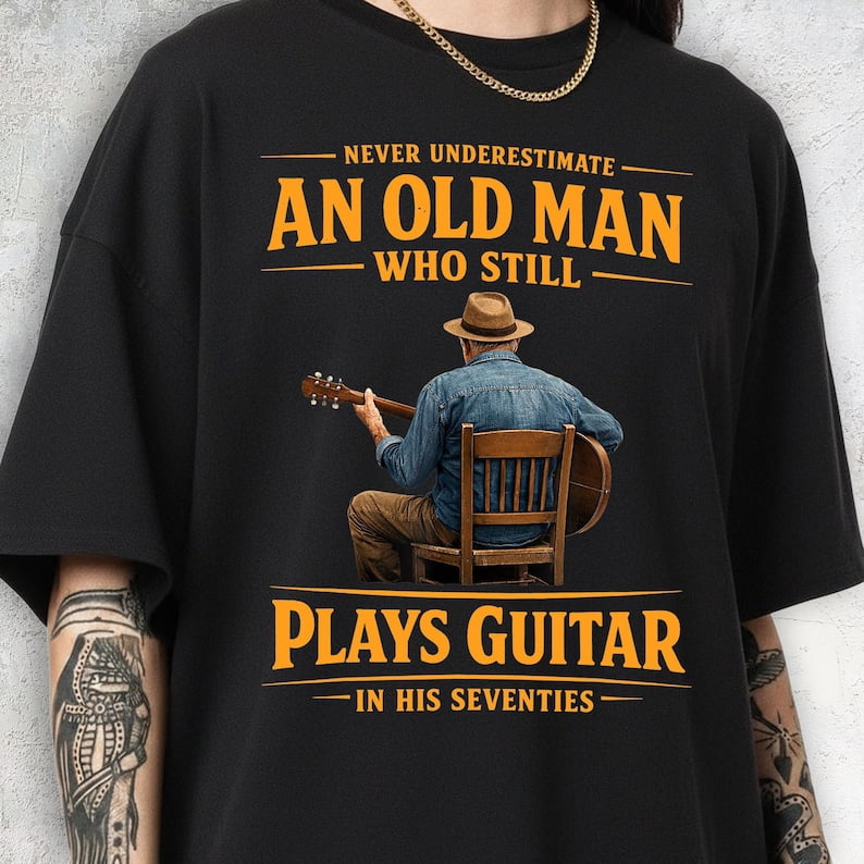 70th Birthday Guitar Player Shirt, Vintage Acoustic Musician Seventies ...