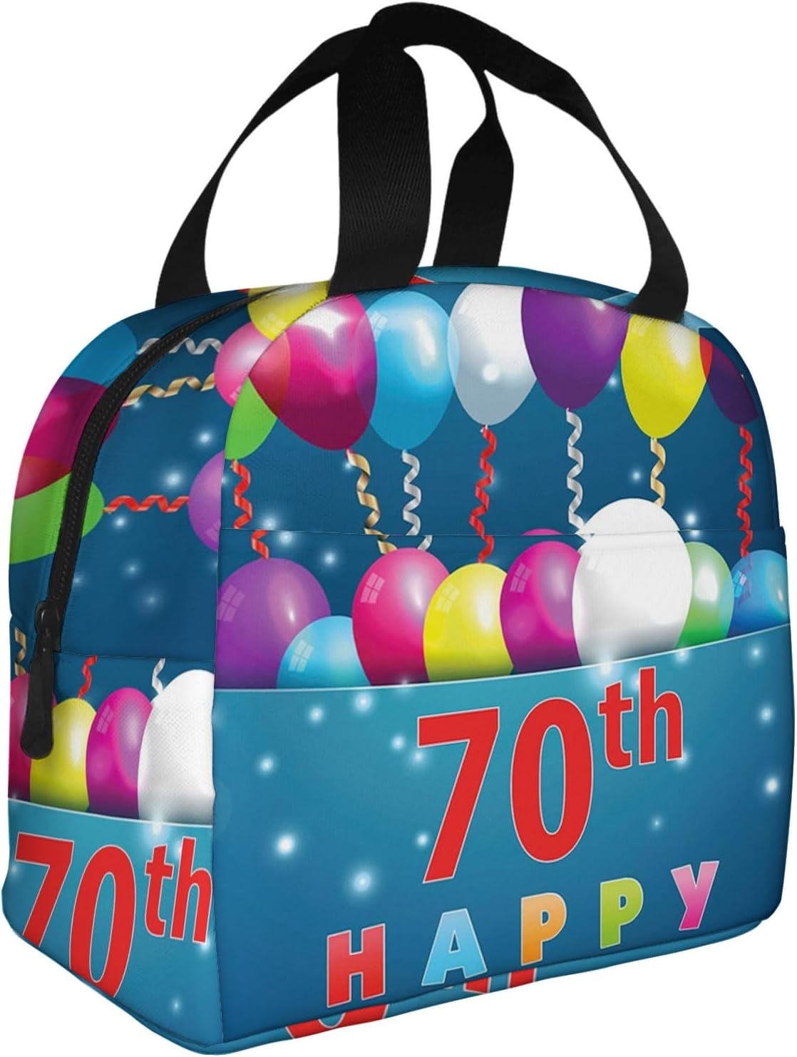 70th Birthday Lunch Bag,Colorful Balloons with The Party Items Print ...