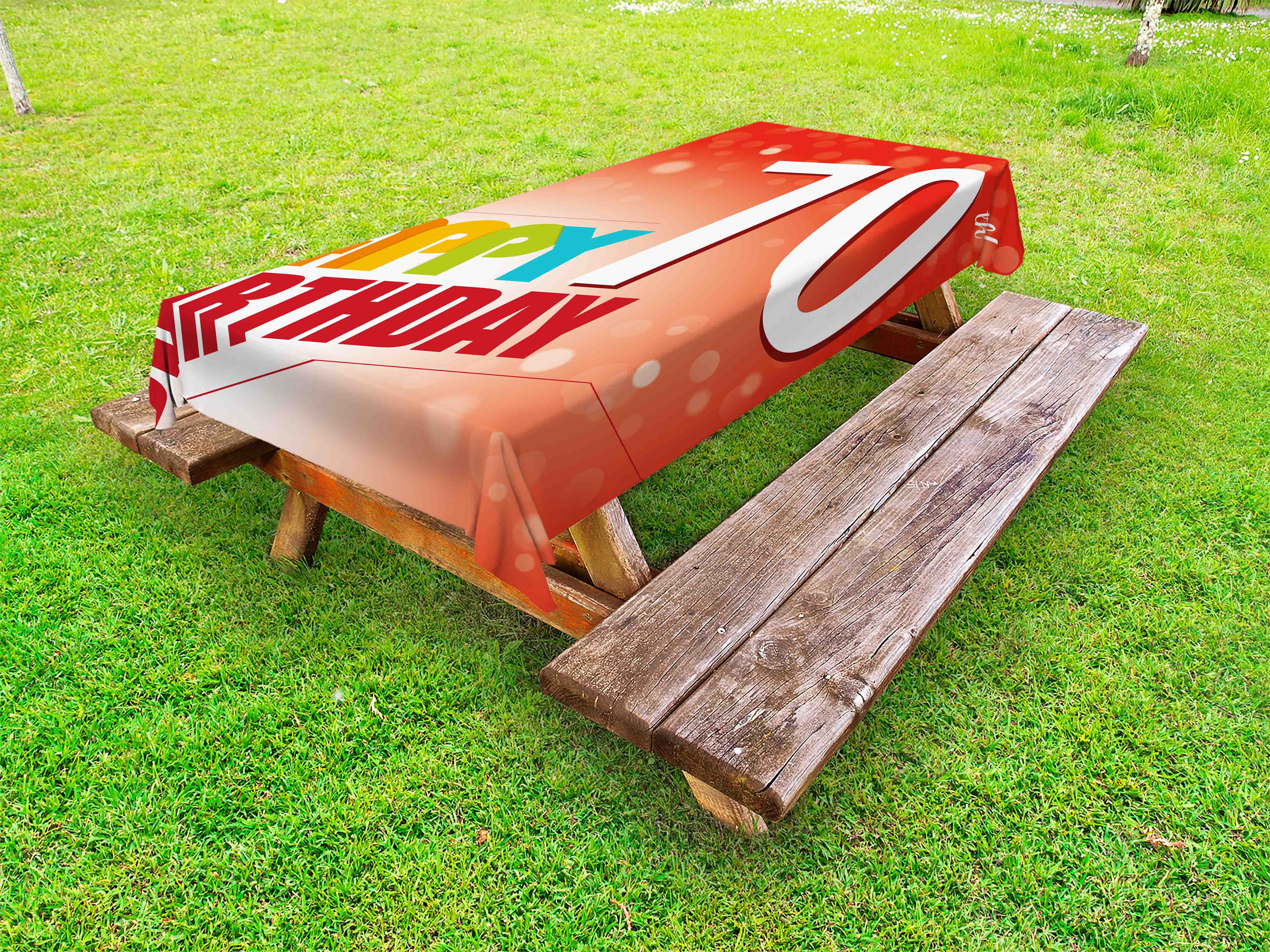 70th Birthday Outdoor Tablecloth, Vivid Colored Abstract Backdrop with ...