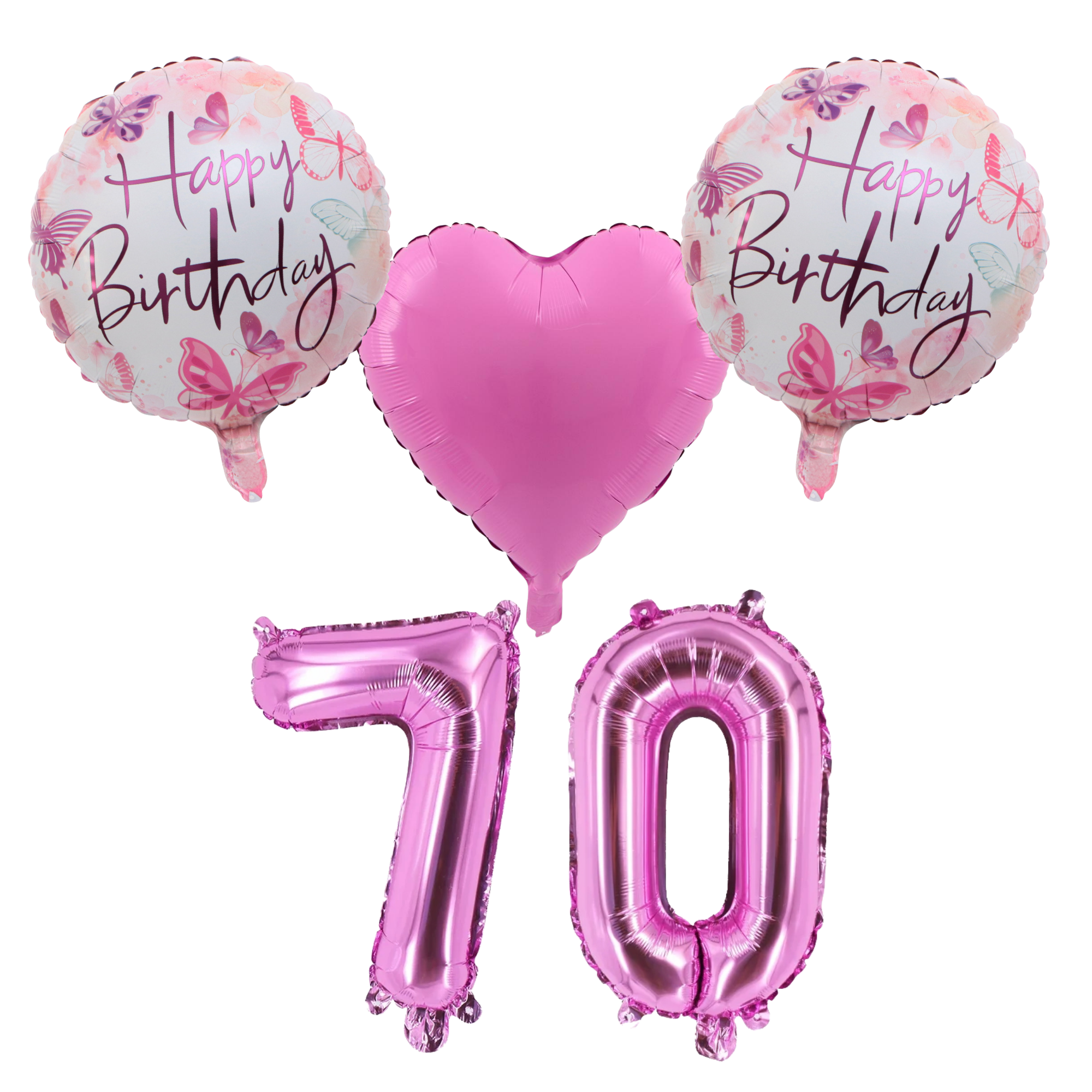 70th Birthday Party Balloons Pink Butterfly Heart Number Foil Balloons ...