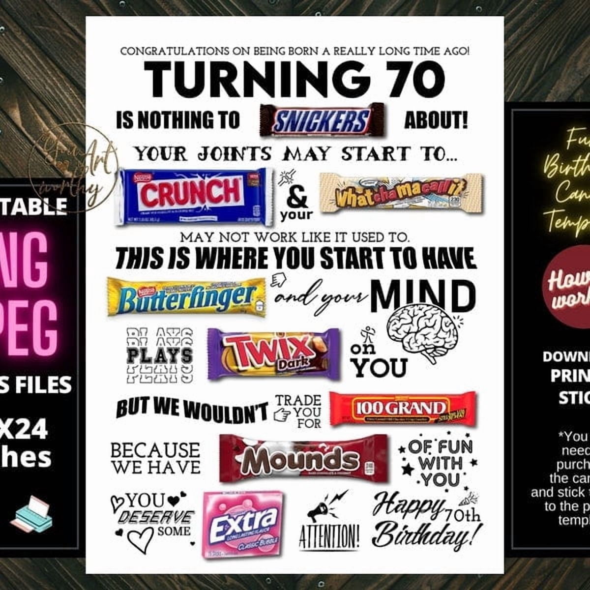 70th Birthday Print Candy Poster Birthday Candy Sign Born1955 Ideas ...