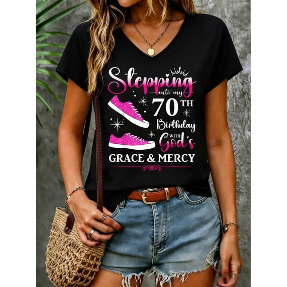 70th Birthday Seventy 70 Years Old Bday Party Funny Womens V Neck T ...