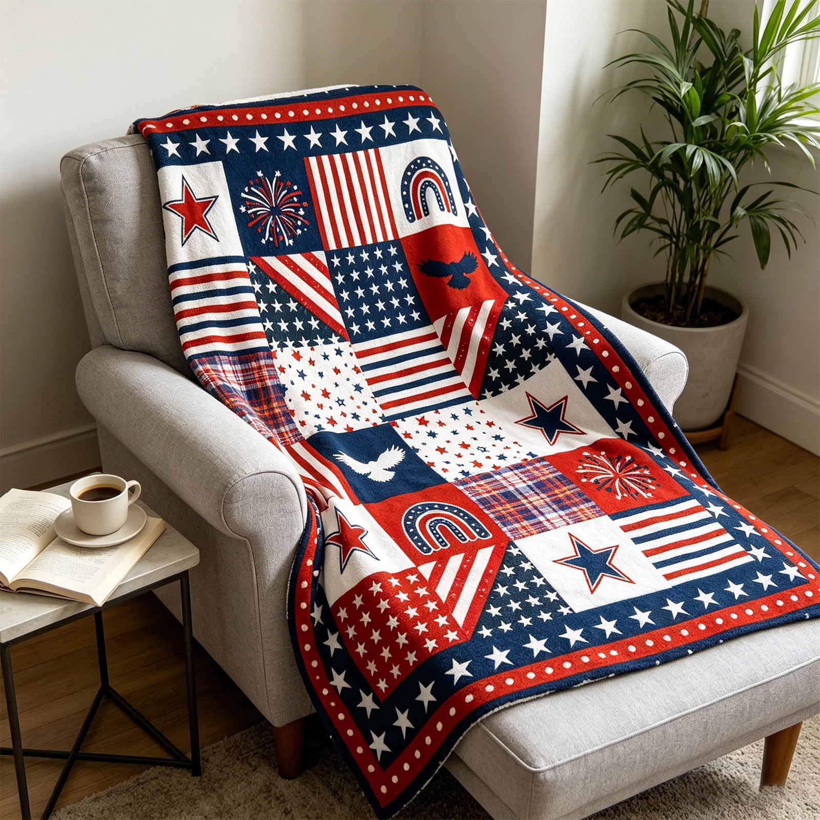 70x100CM 4th of July Patriotic Flannel Throw Blanket, USA Flag Gnome ...