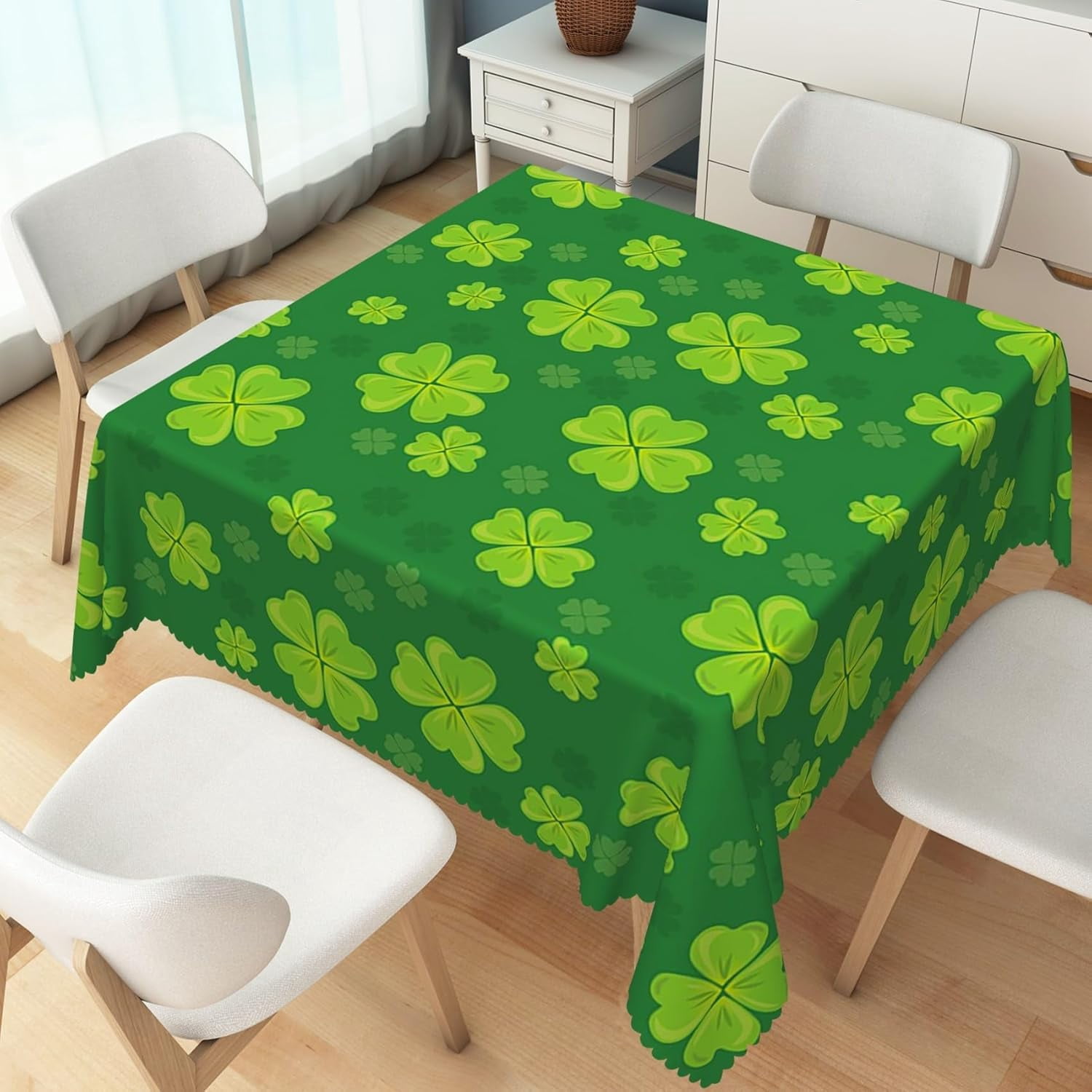 70x70inches St. Patrick''s Day Square Tablecloth Watercolor Shamrock ...