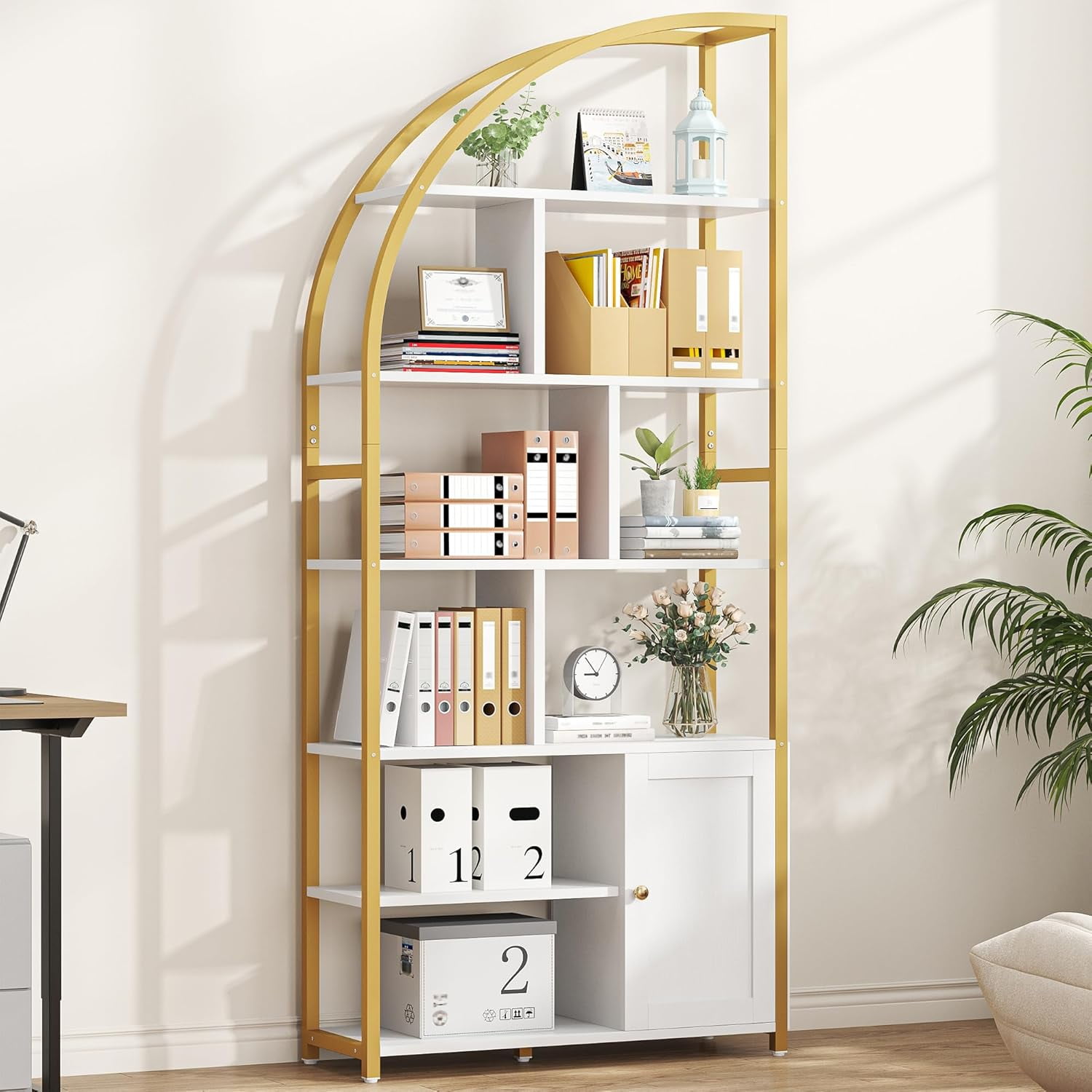 71.1" Tall Bookshelf with Storage Cabinet, 6-Tier Book Shelf with Door ...