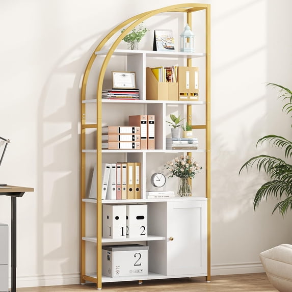 71.1" Tall Bookshelf with Storage Cabinet, 6-Tier Book Shelf with Door ...