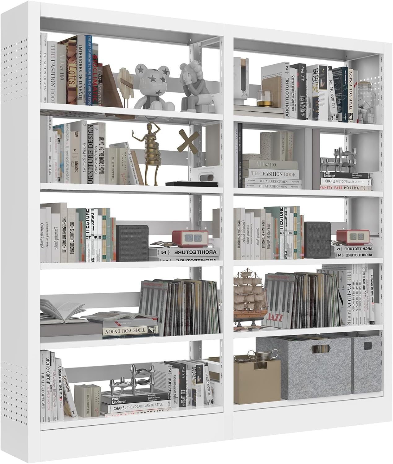 71" Black Tall Book Shelf Metal Bookshelf and Bookcase with Adjustable ...