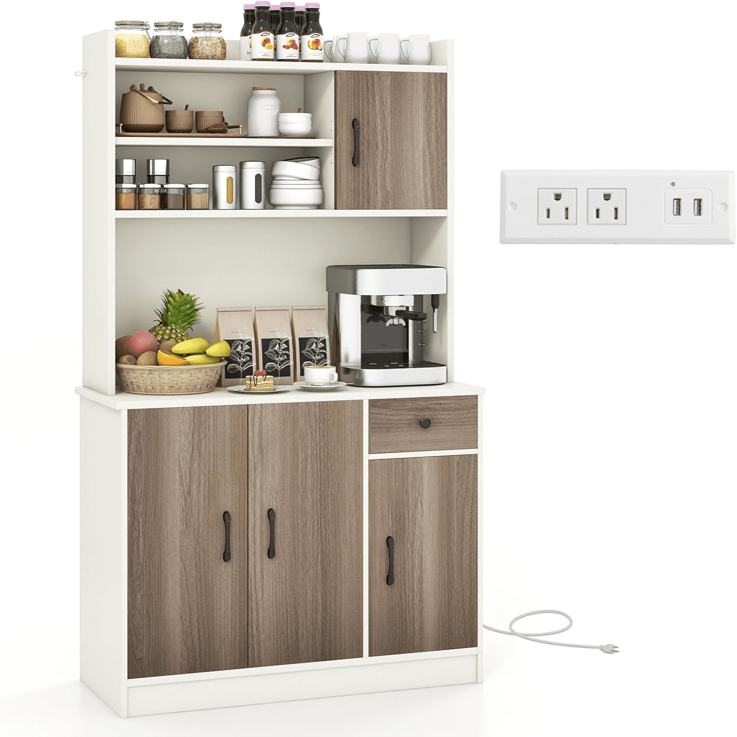 71" Buffet Hutch Cabinet with Power Outlet Kitchen Hutch Sideboard ...