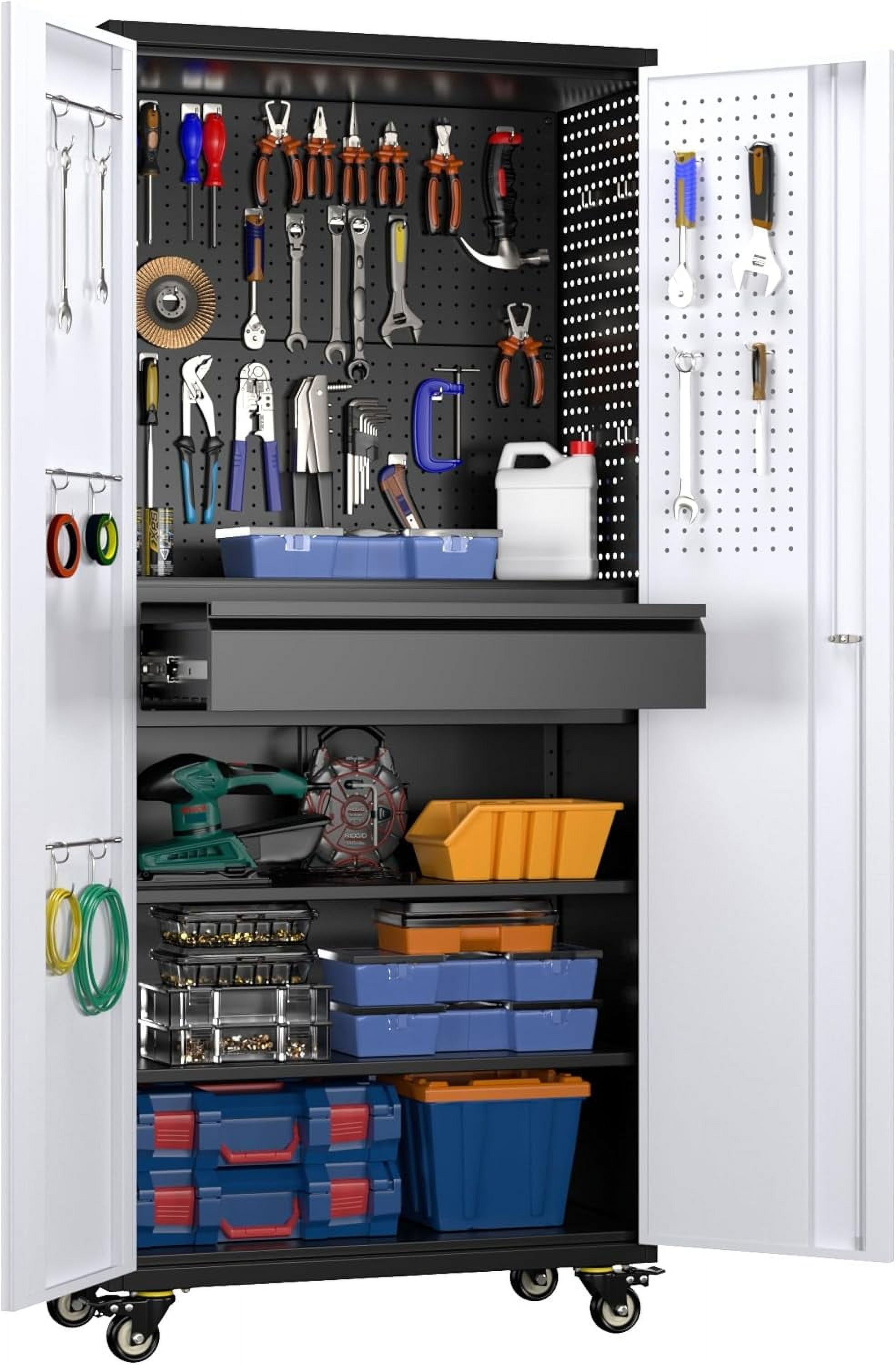 71" H 2 Drawer Metal Storage Cabinet with Wheels with Pegboards ...