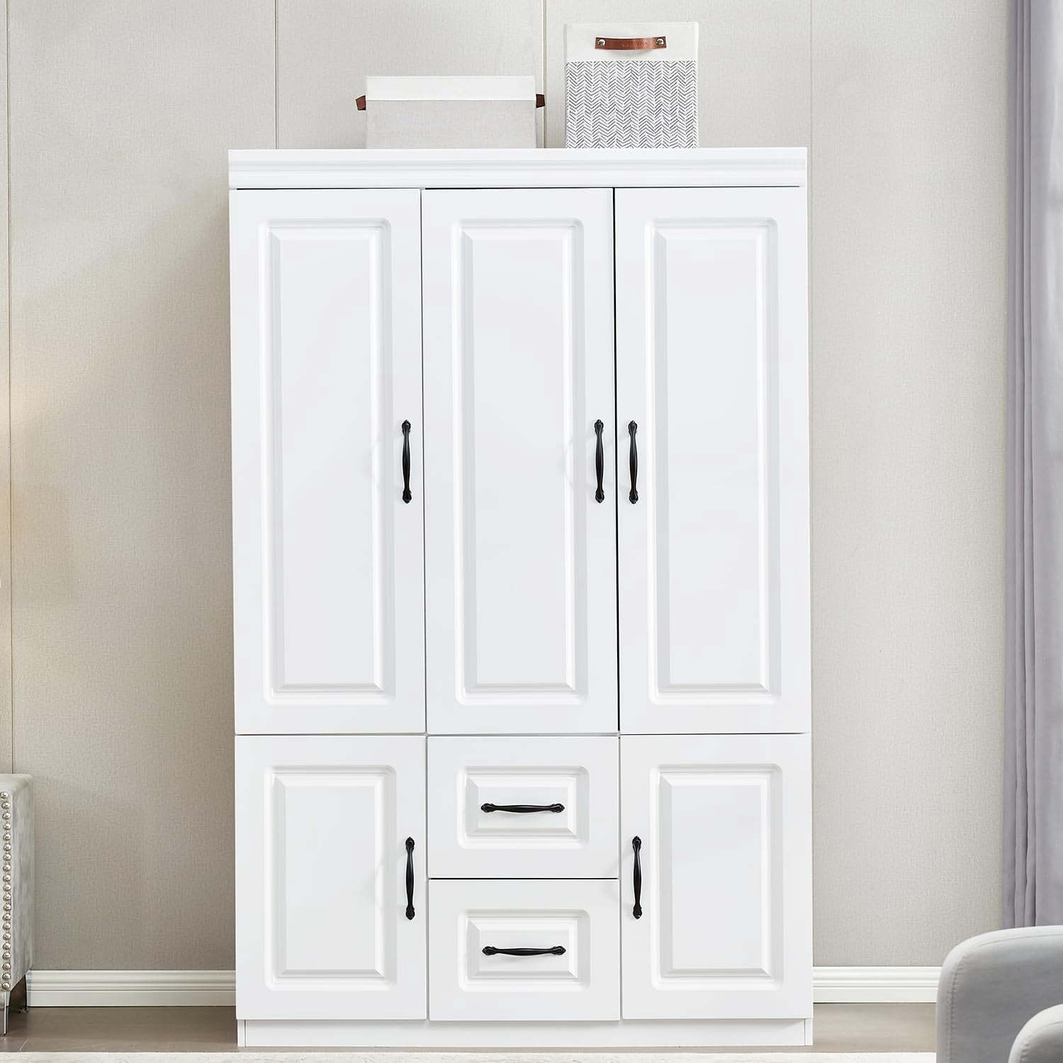 71" H Closet Wardrobe with 4 Doors 2 Drawers White Armoire Wardrobe ...